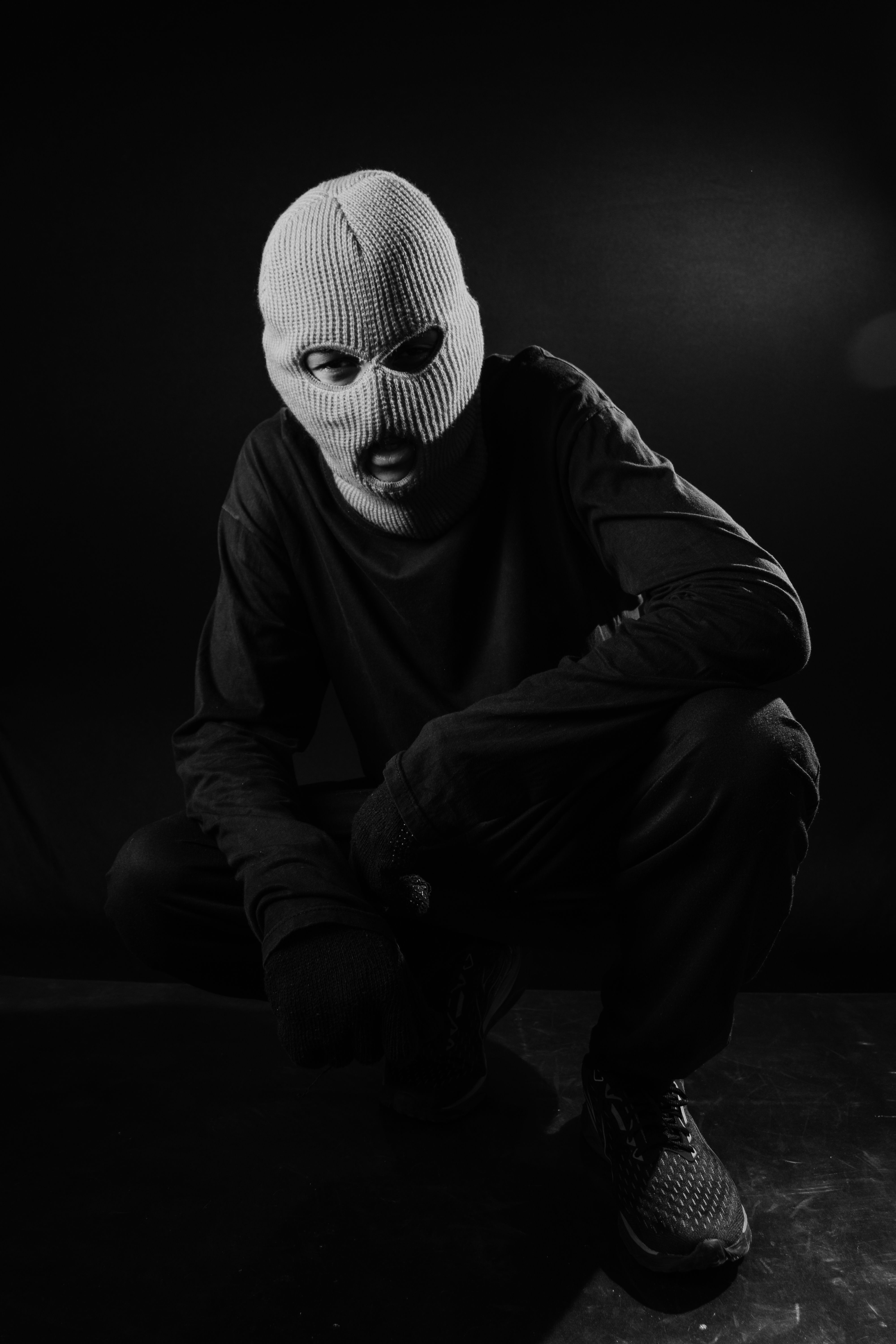 Model in Balaclava in Black and White · Free Stock Photo