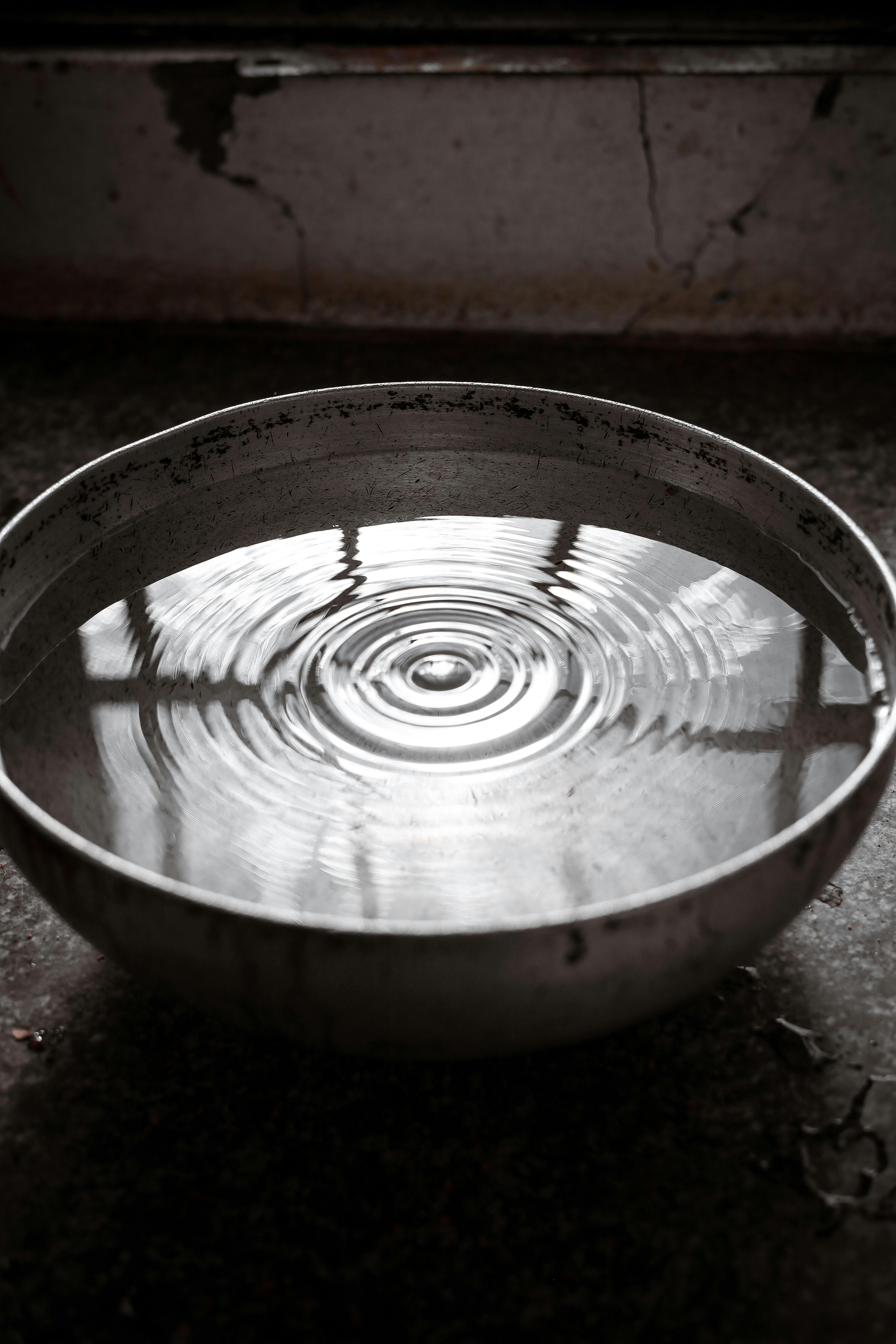 Ripples on the Water Surface in a Steel Bowl · Free Stock Photo