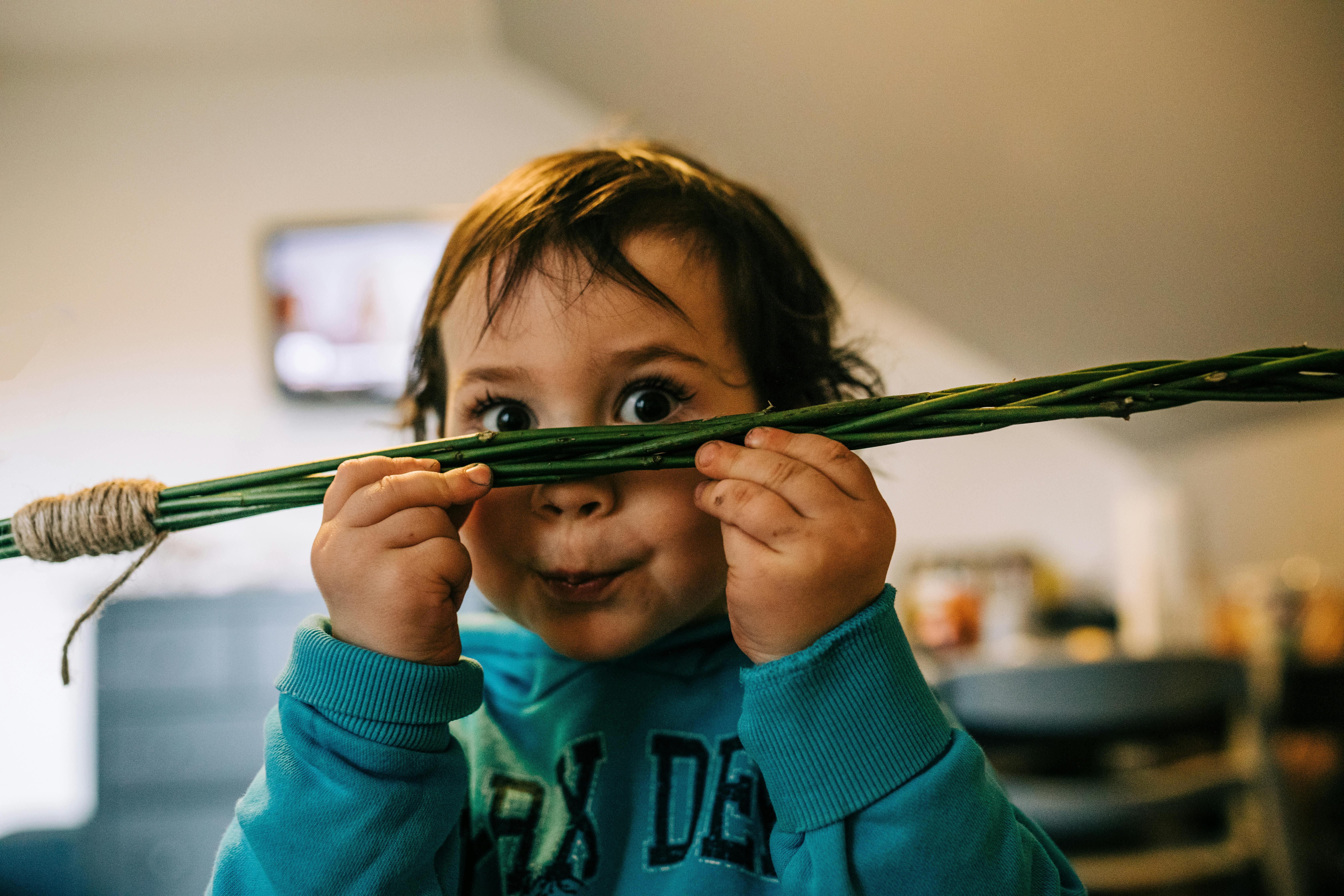 Child Holding Green Sticks · Free Stock Photo