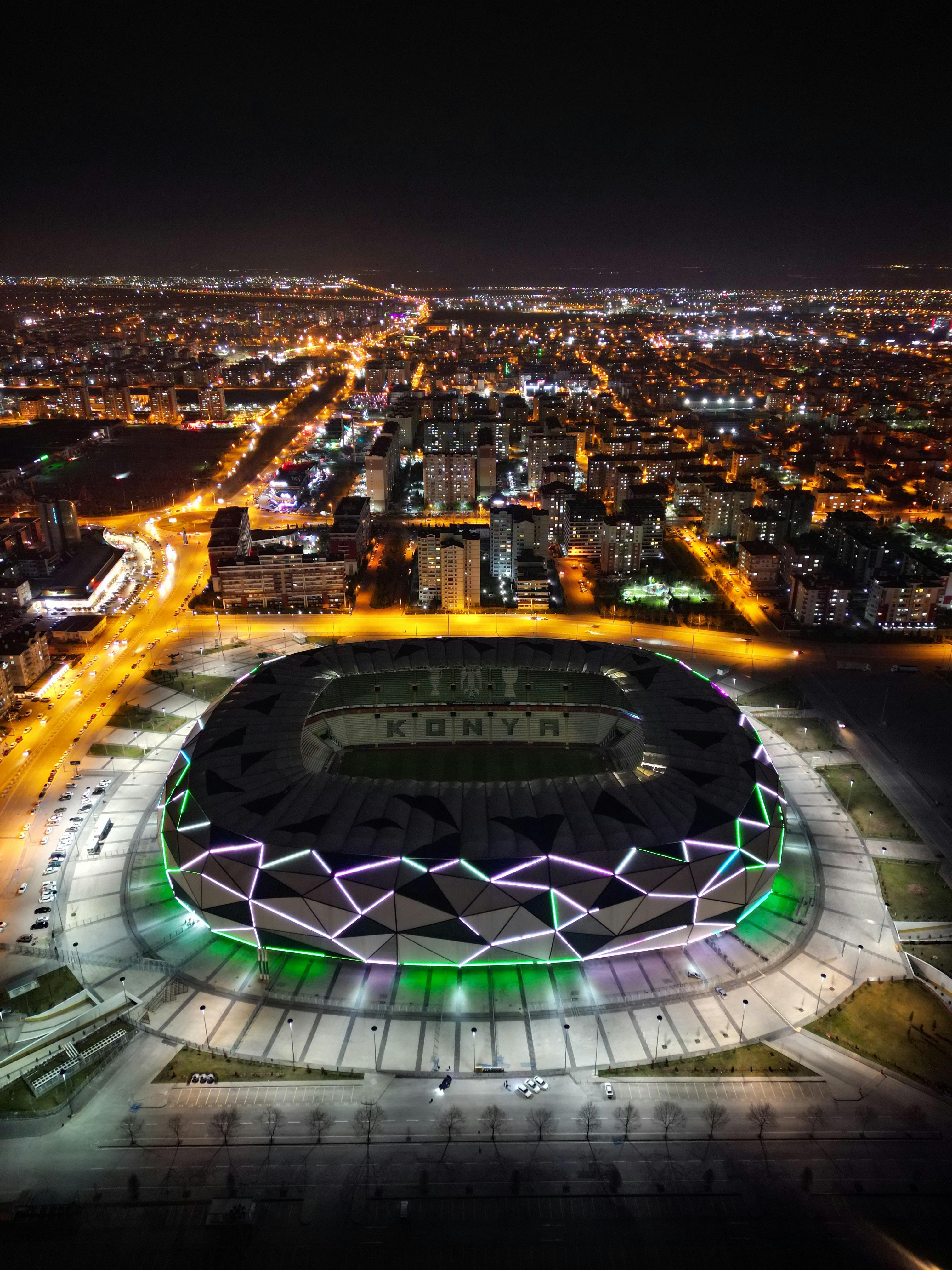 Konya Metropolitan Municipality Stadium at Night · Free Stock Photo