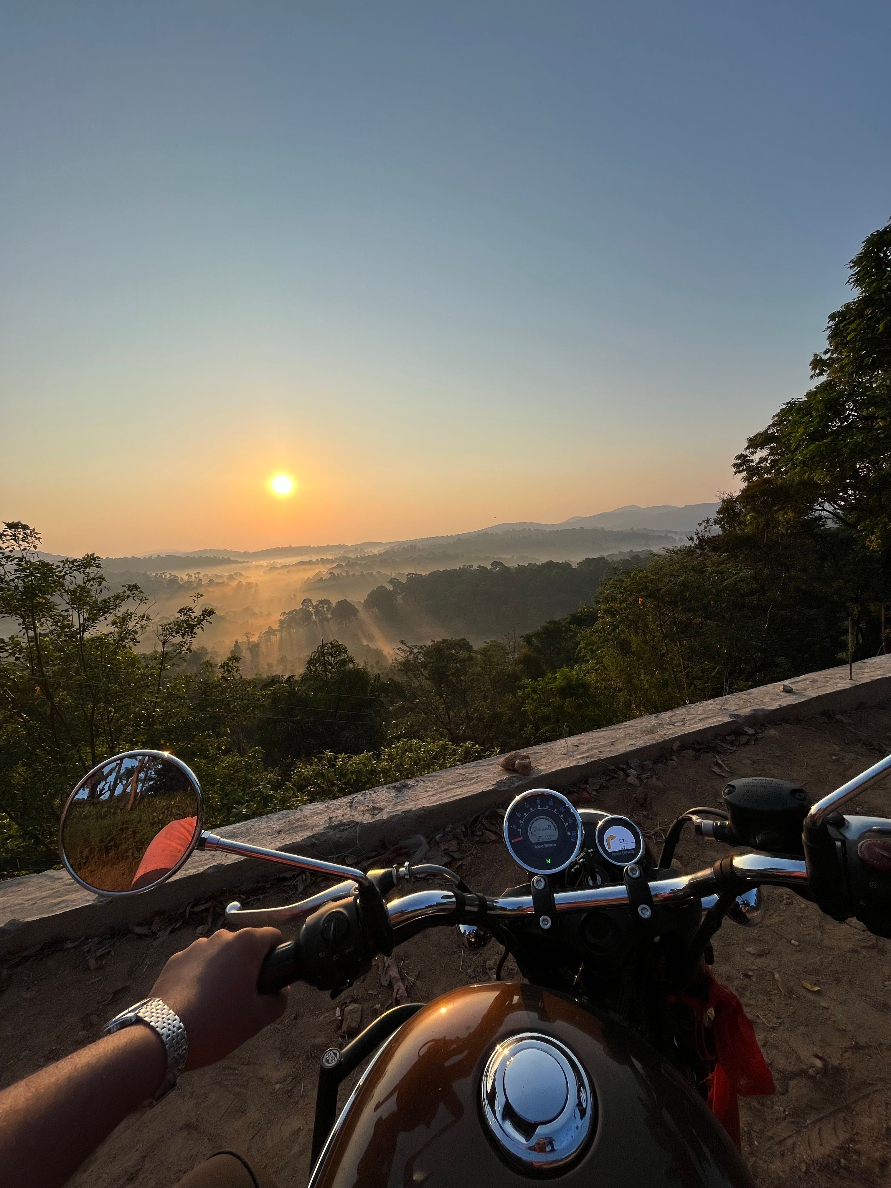 Morning Landscape and a Man Stopping on a Motorcycle · Free Stock Photo