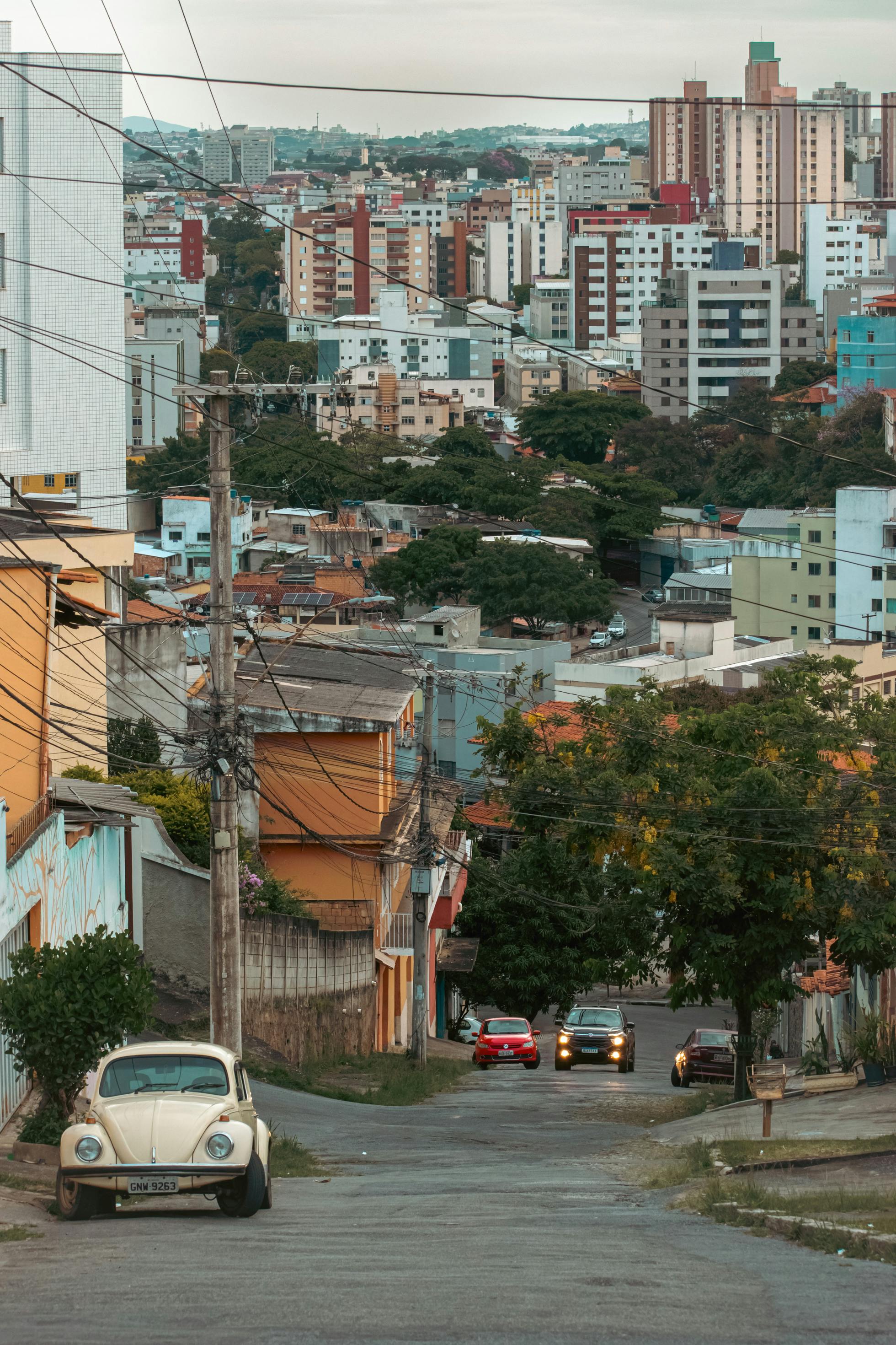 Power Lines over a Steep City Street · Free Stock Photo