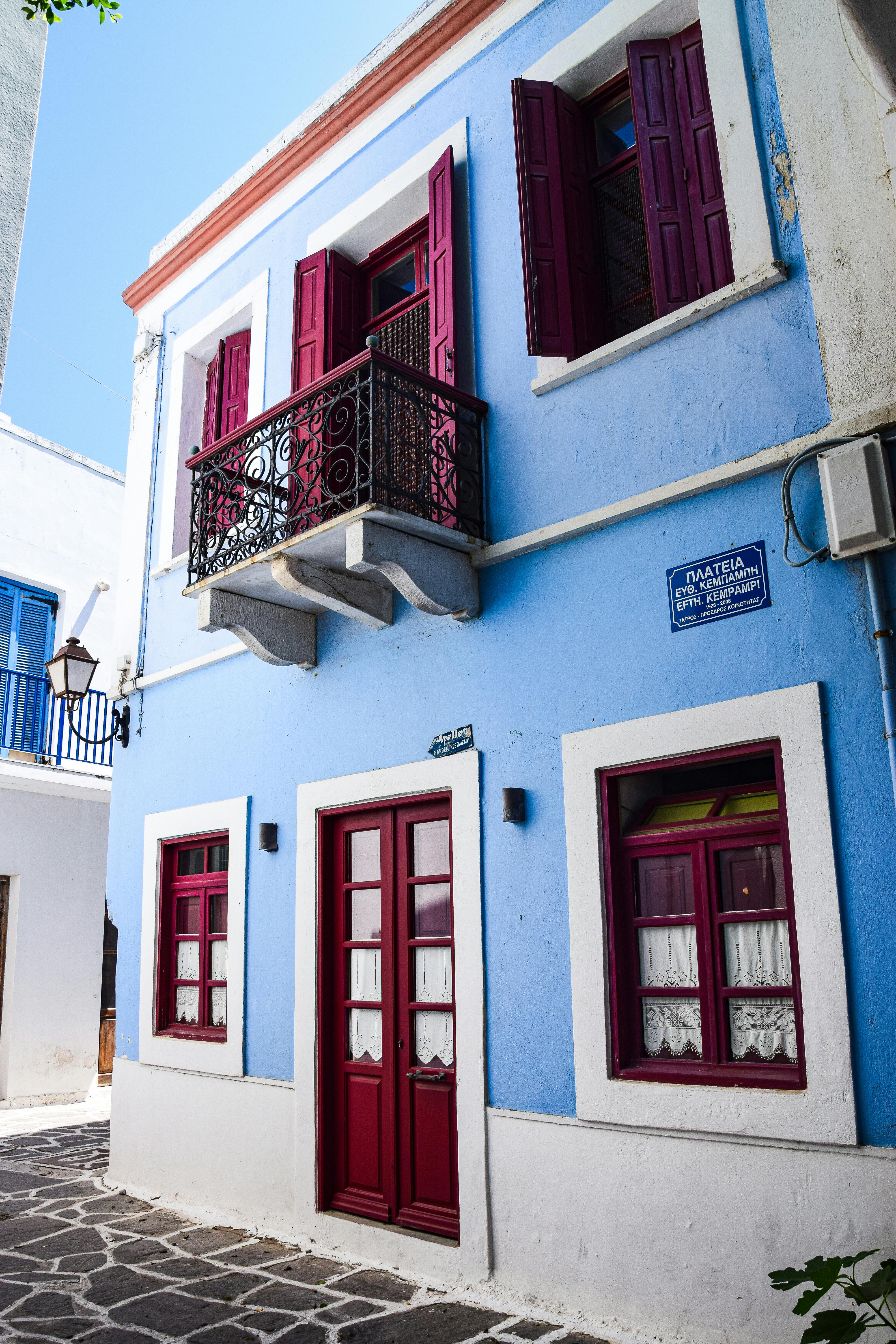 Blu Building in Town in Greece · Free Stock Photo