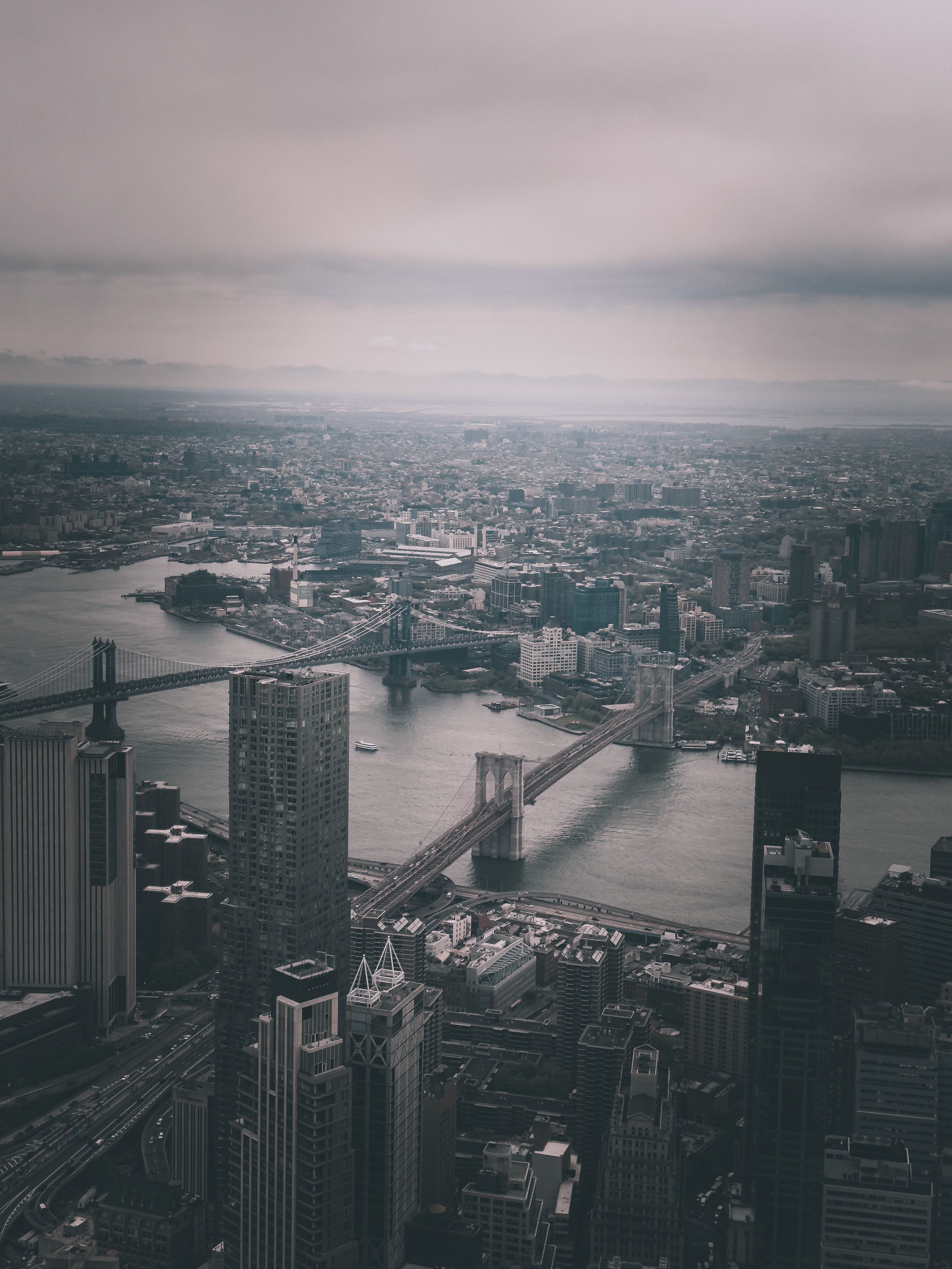 Overcast over City with Skyscrapers and Bridges · Free Stock Photo