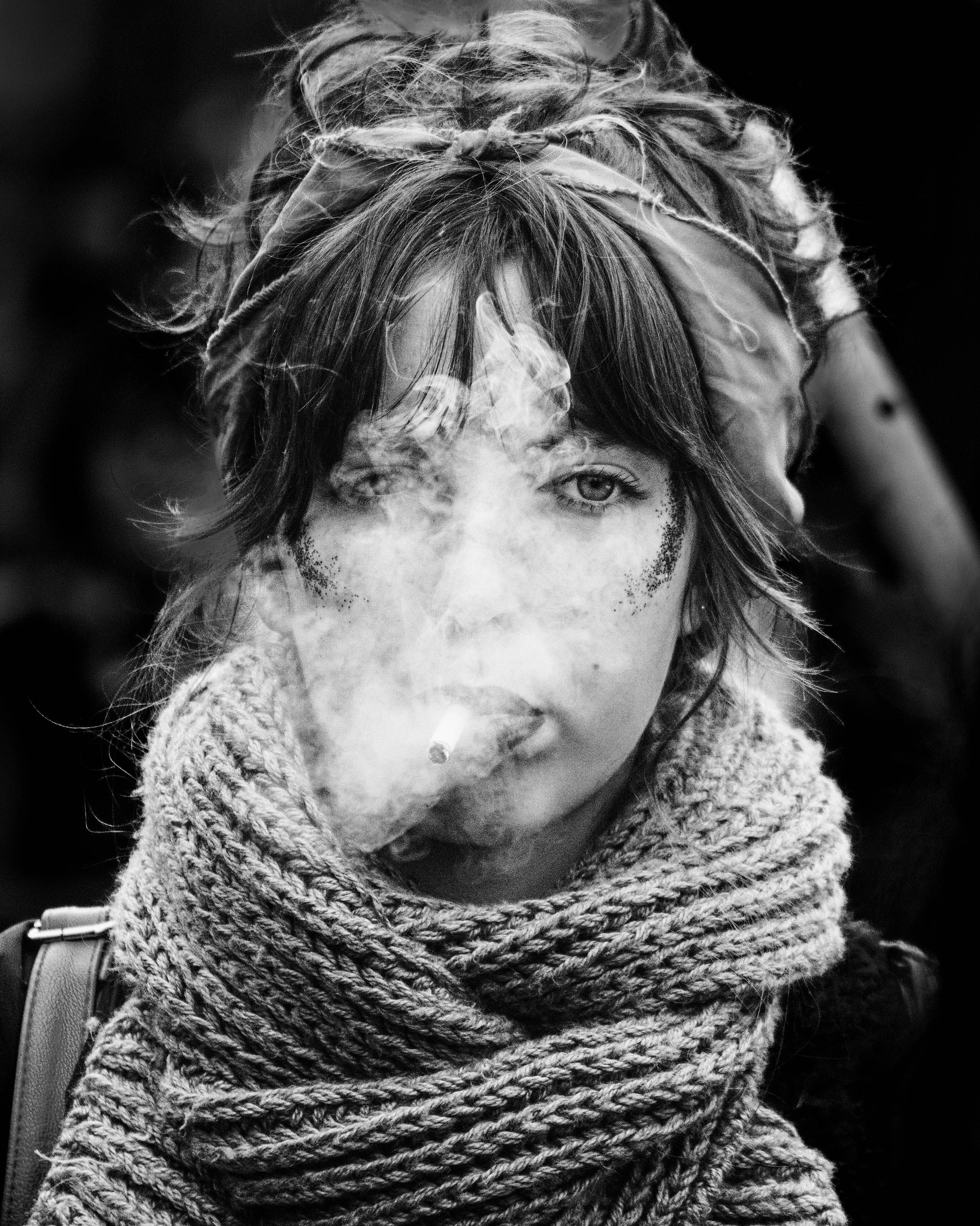 Portrait of a Woman Smoking a Cigarette in Black and White · Free Stock ...