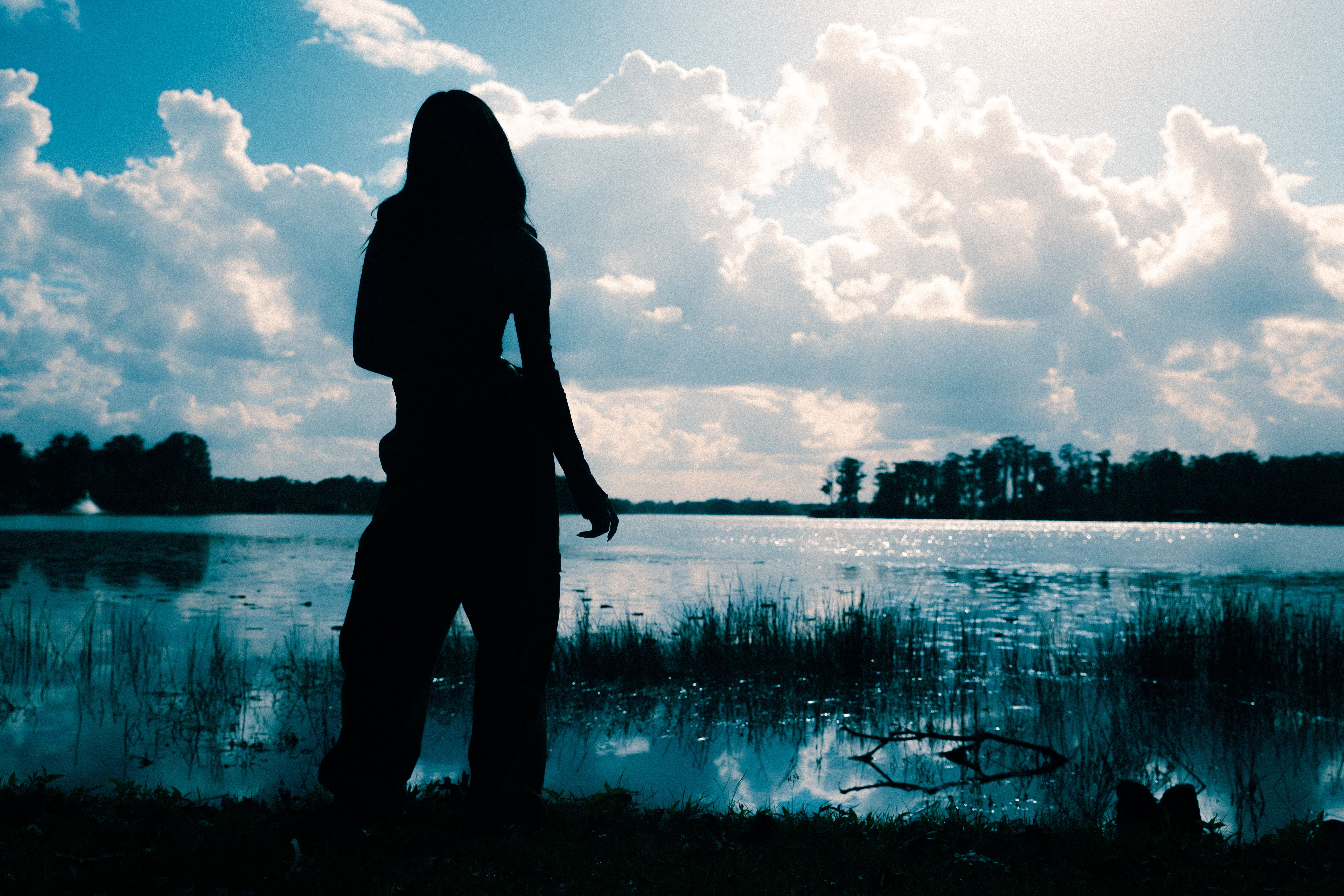 Artsy Back View Silhouette Photo of Woman Standing In Front of Neon Lit ...