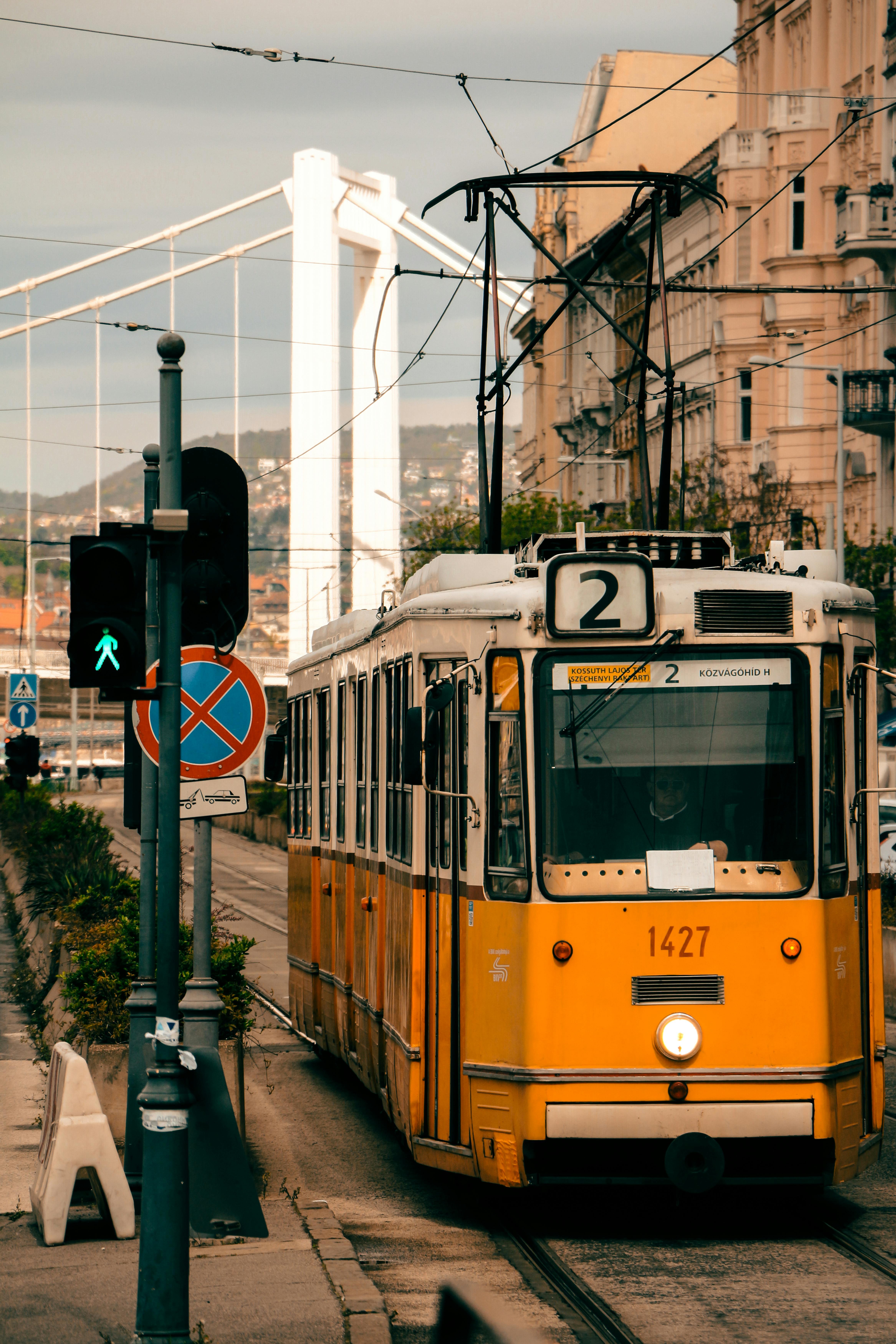 View of a Yellow Tram Line 2 on a Street in Budapest, Hungary · Free ...