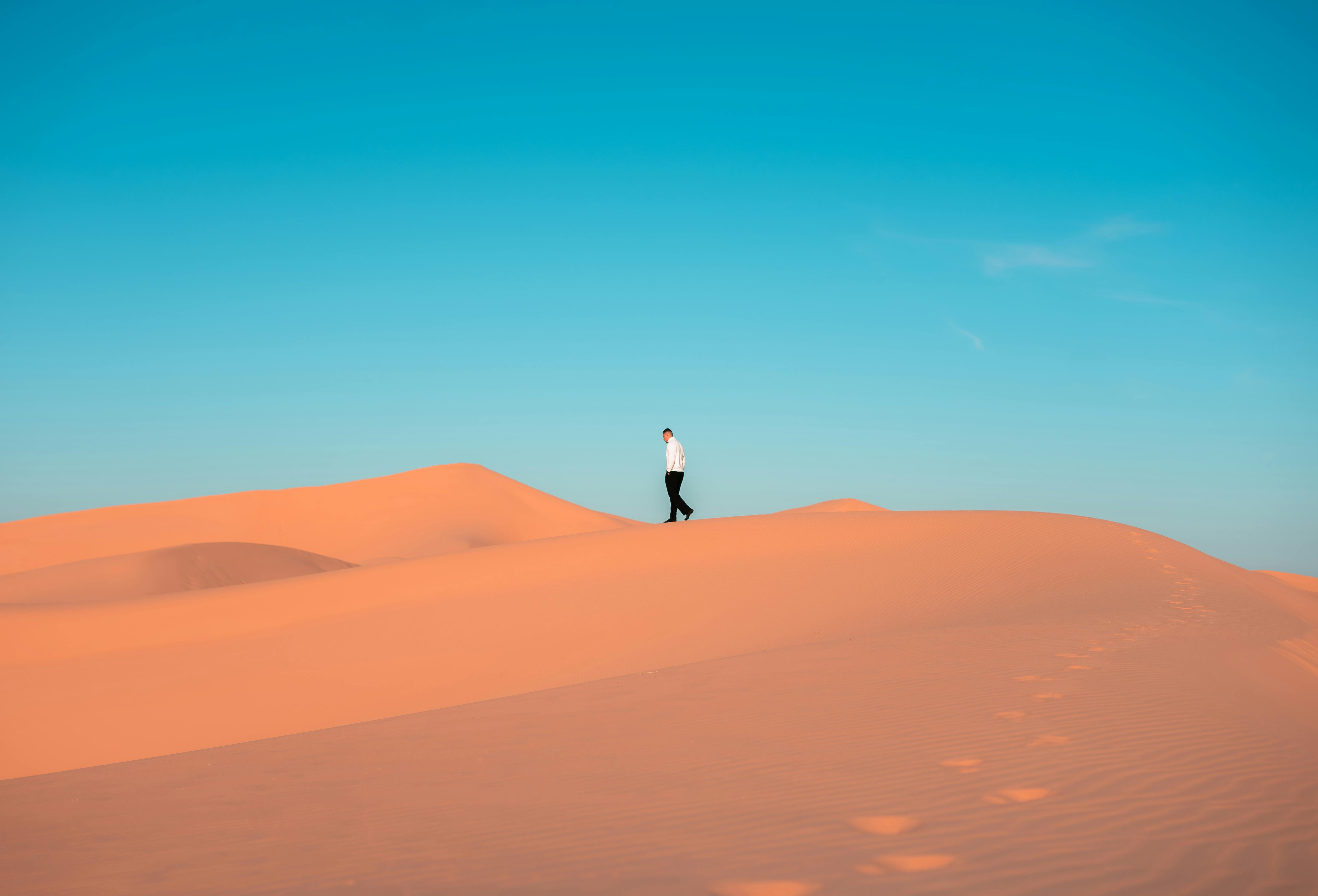 High Angle Shot Of A Person Walking Alone In The Desert · Free Stock Photo