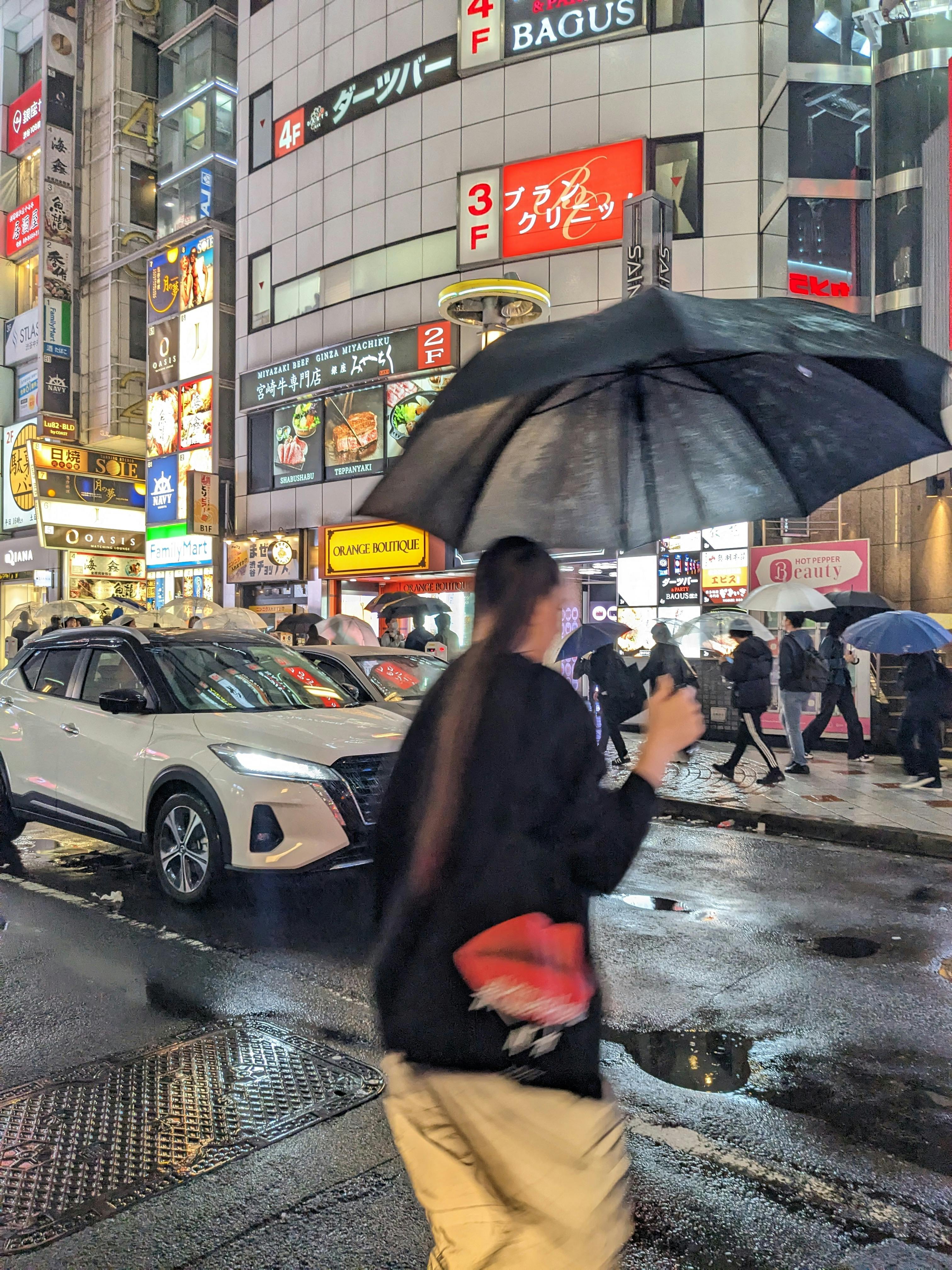 Pedestrians in Downtown in Rain · Free Stock Photo