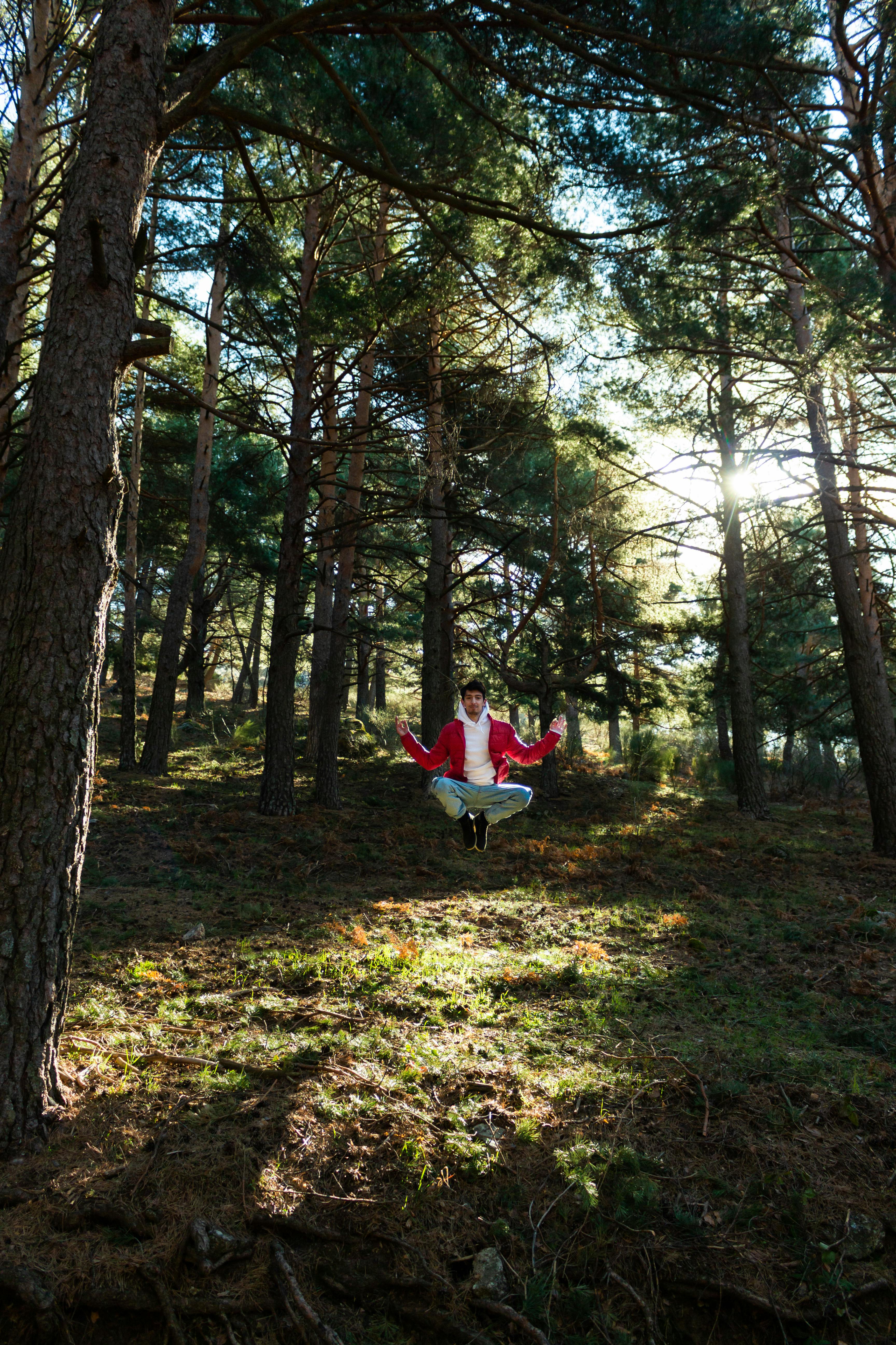 Man Hovering over Ground in Forest · Free Stock Photo