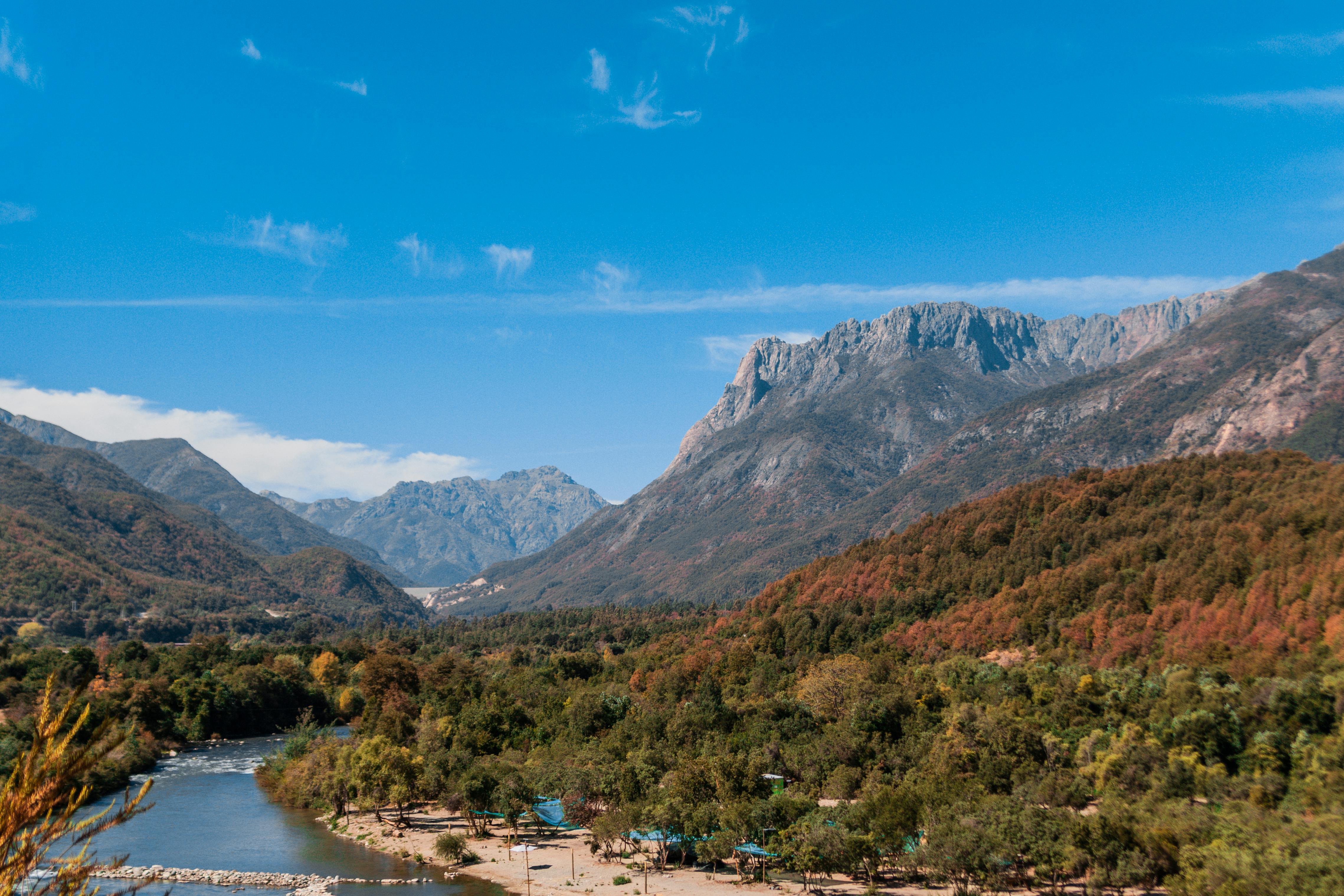 River and Forest with Hills behind · Free Stock Photo