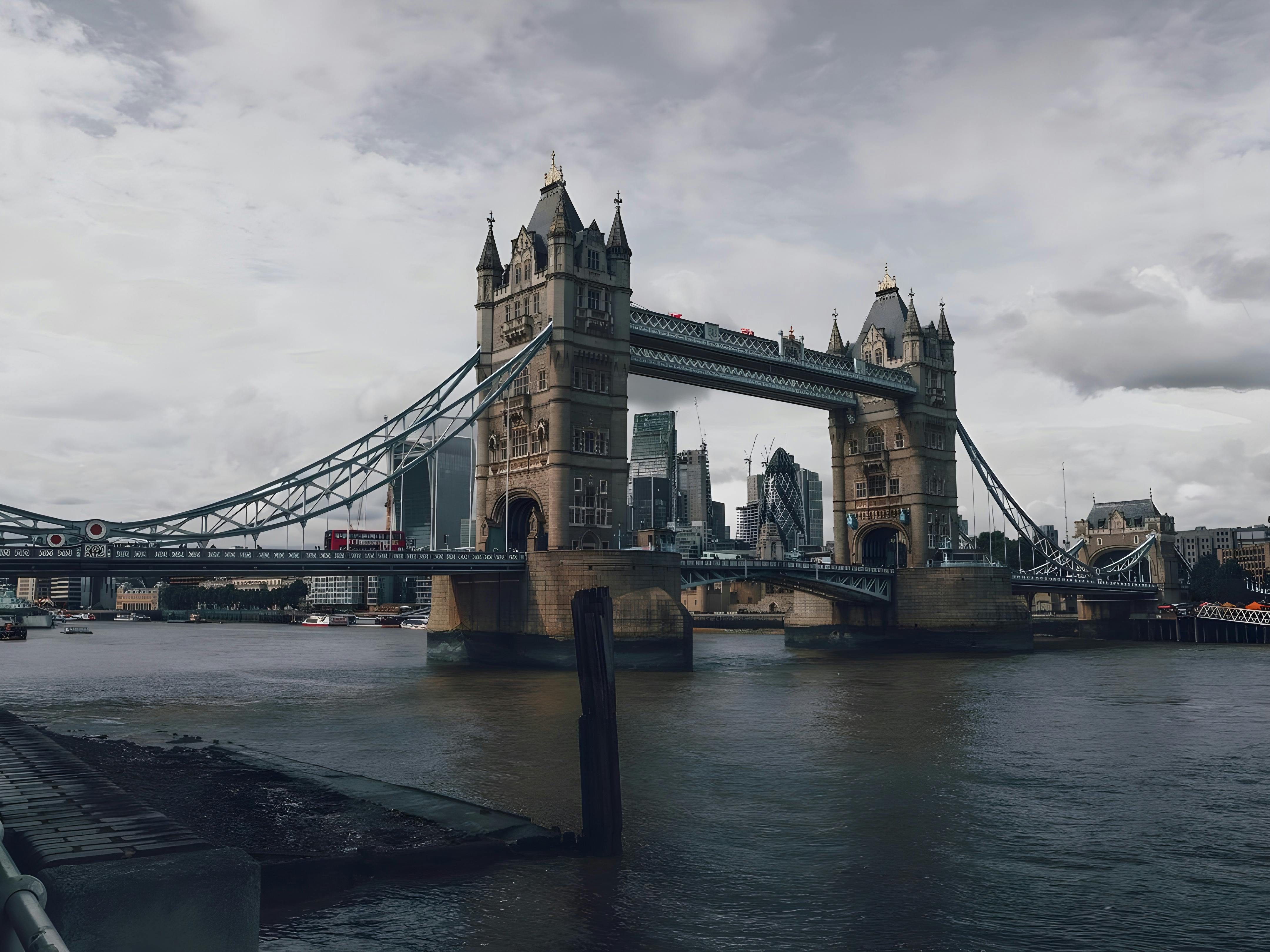 Neo-Gothic Tower Bridge with Modern London Skyscrapers in the ...