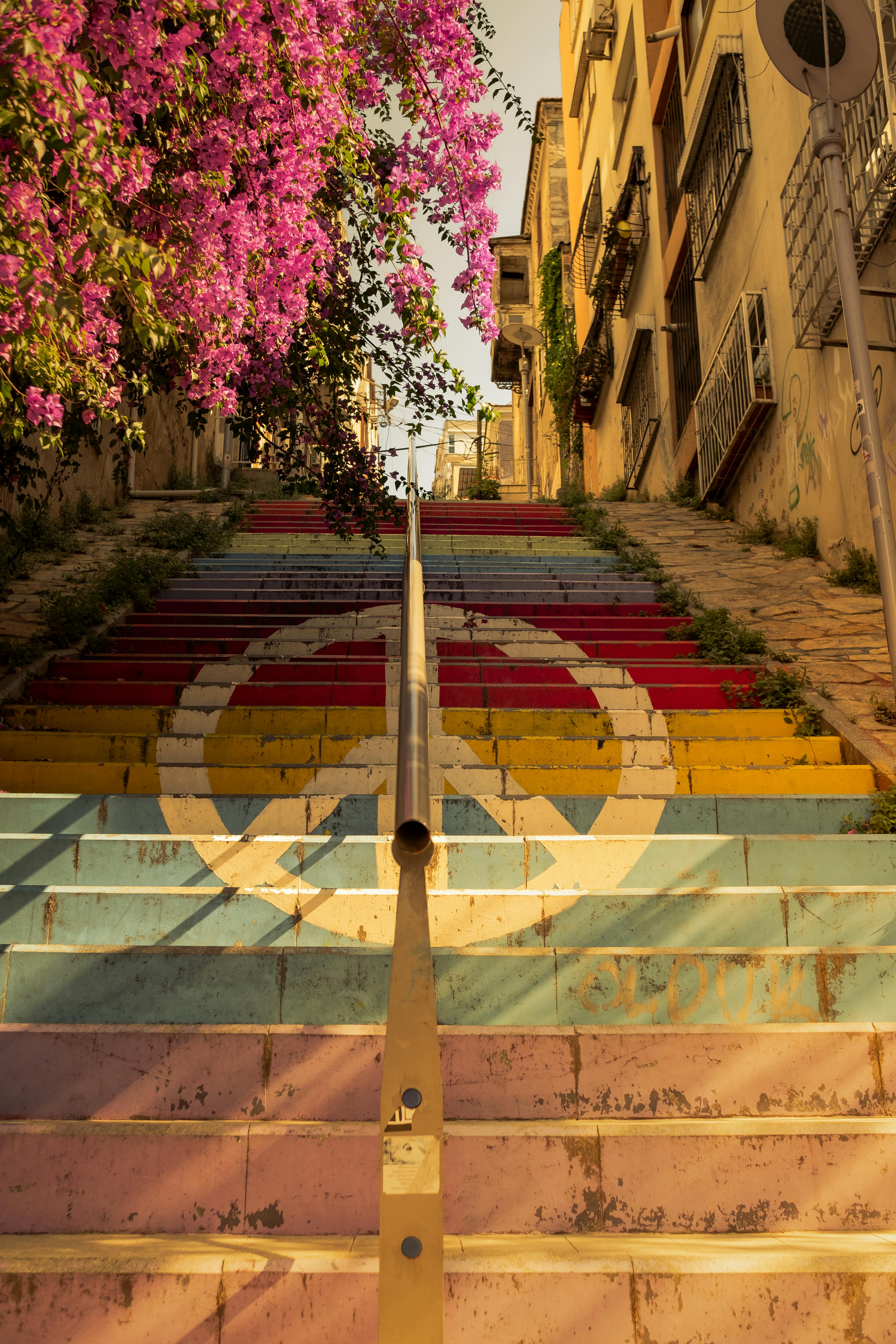 Peace Sign on Colorful Stairs · Free Stock Photo