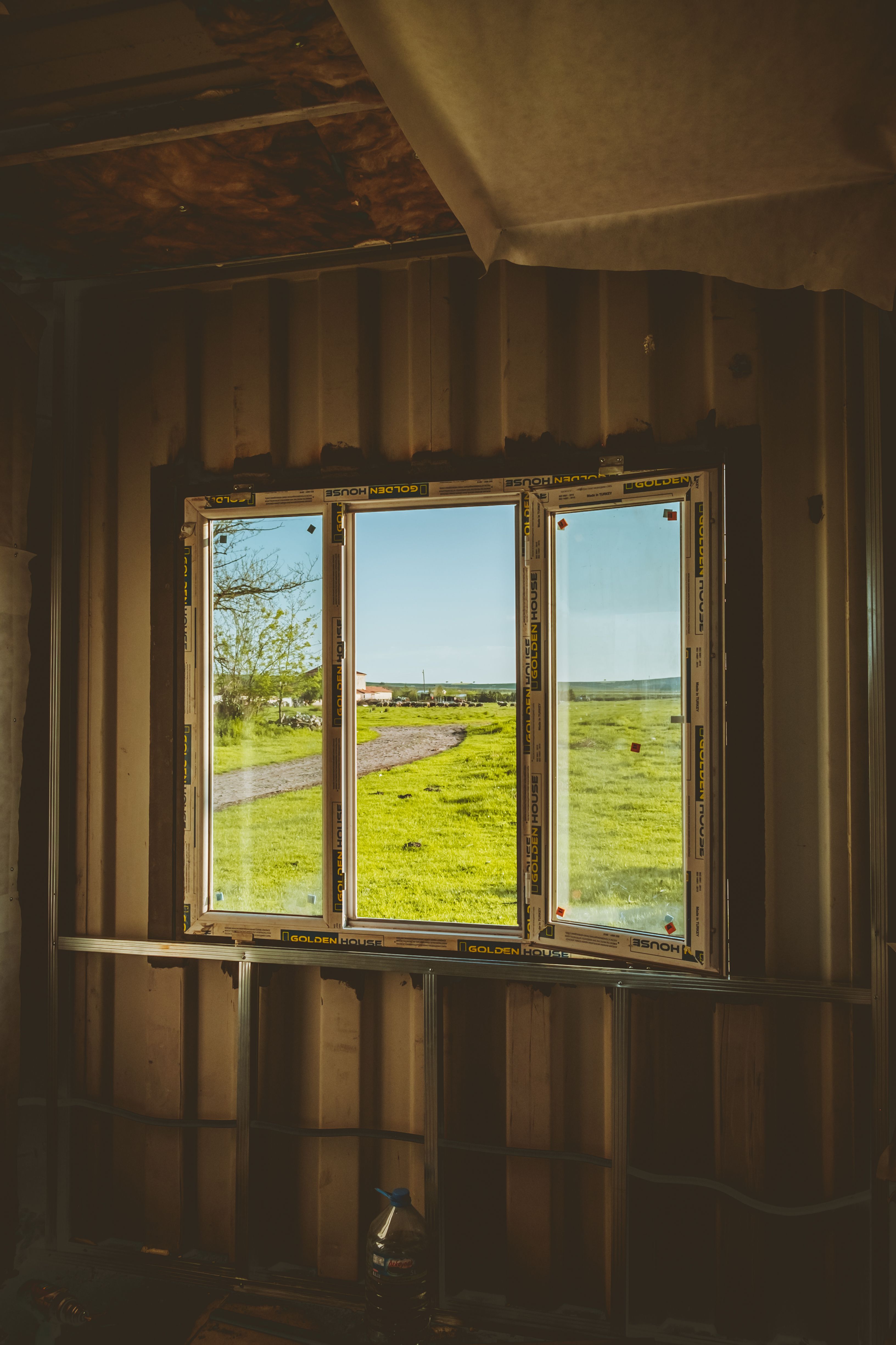 Windows in Room with Grassland behind · Free Stock Photo