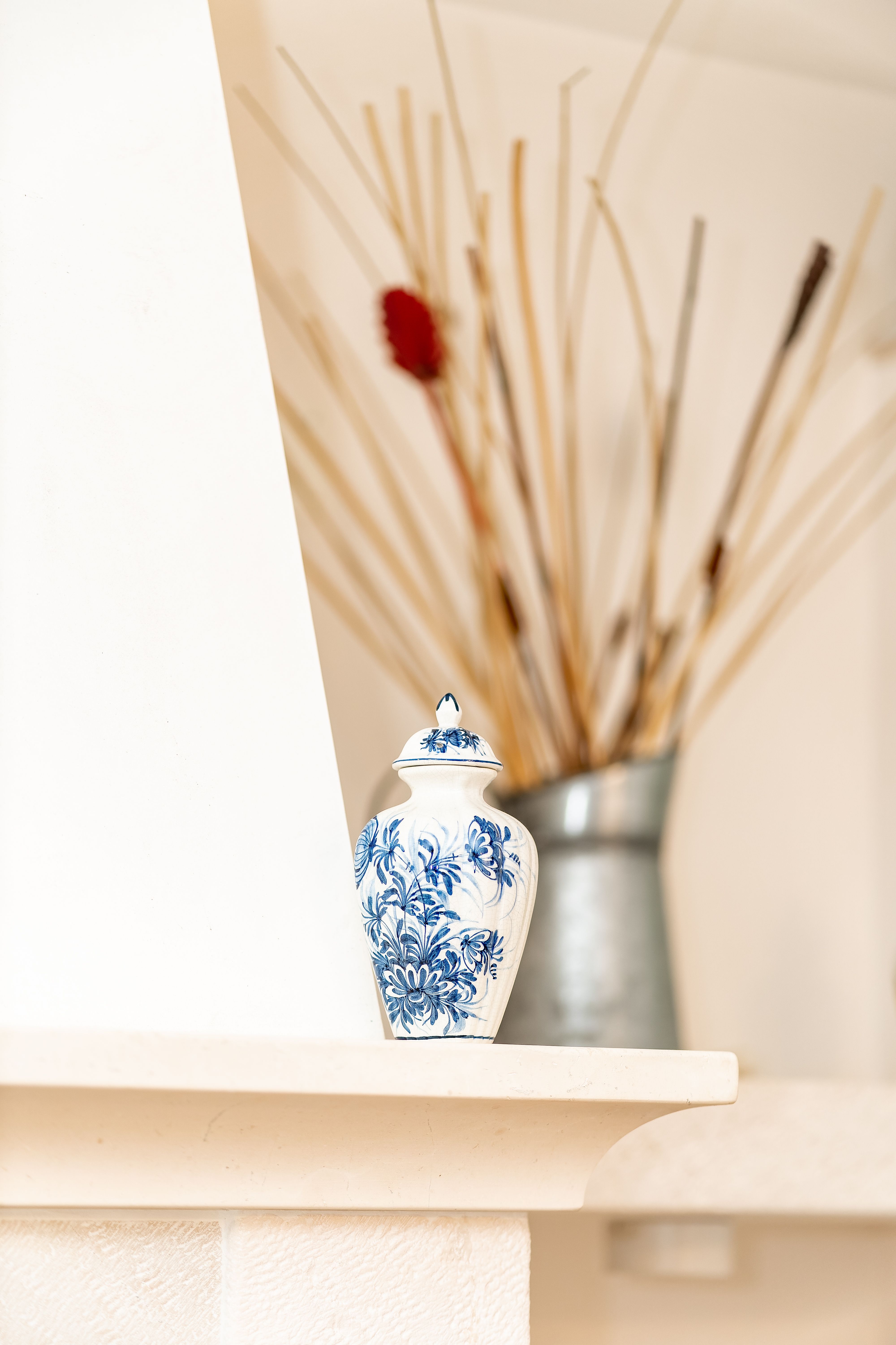 Close-up of a Patterned Vase and Dry Flowers Composition · Free Stock Photo