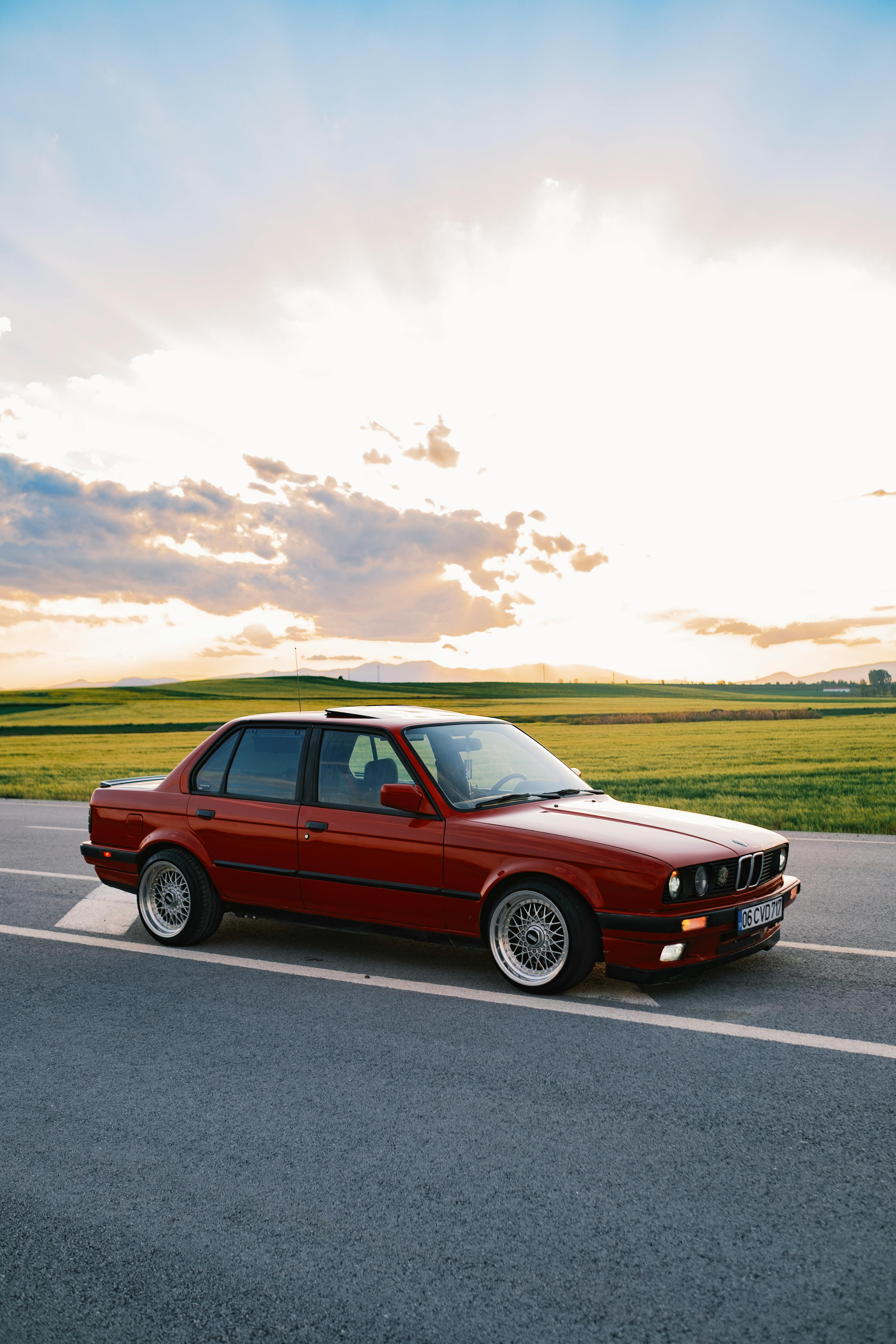 Classic Red Car in Countryside · Free Stock Photo