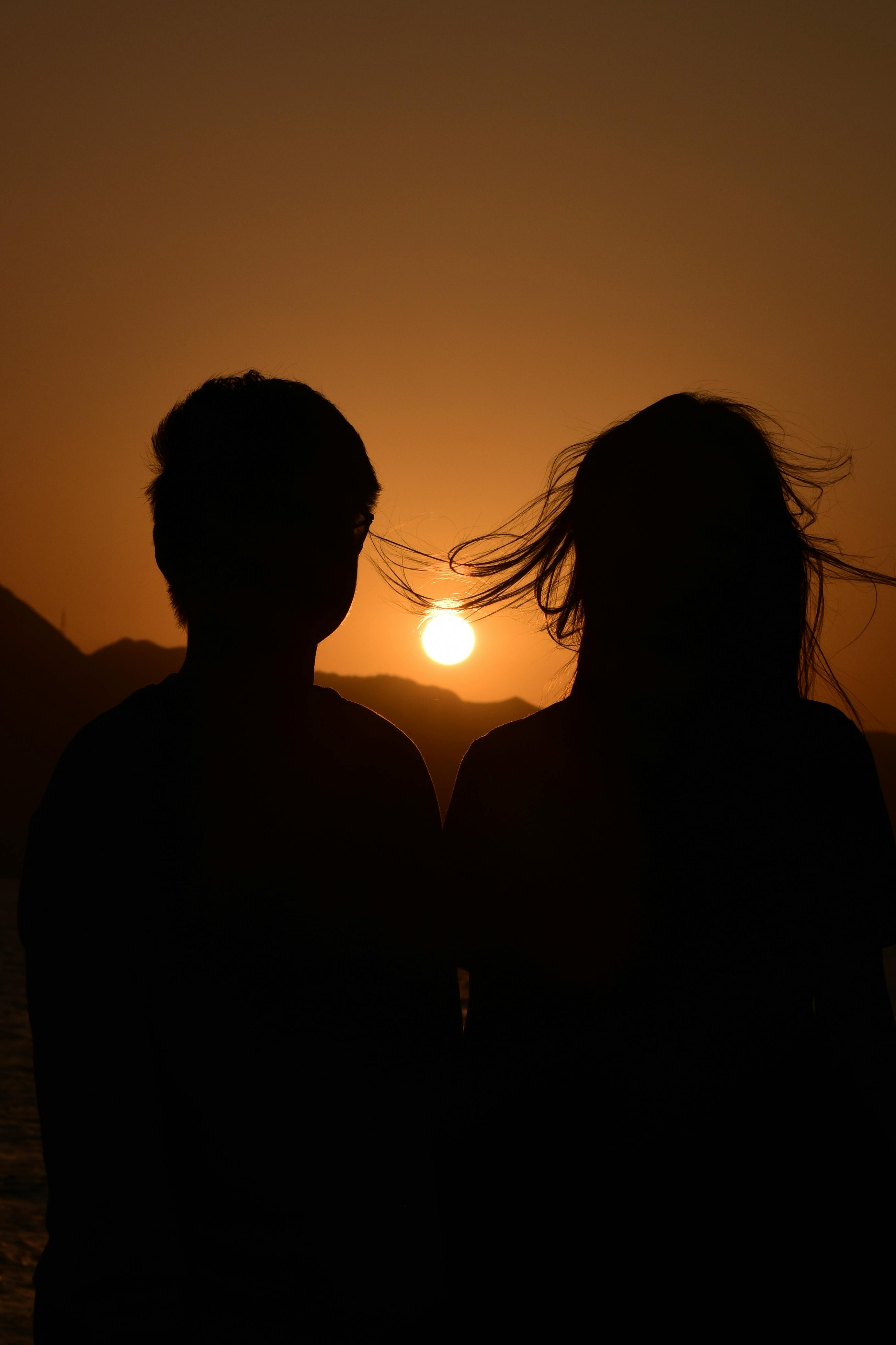 Back View of Silhouette of a Couple at Sunset · Free Stock Photo