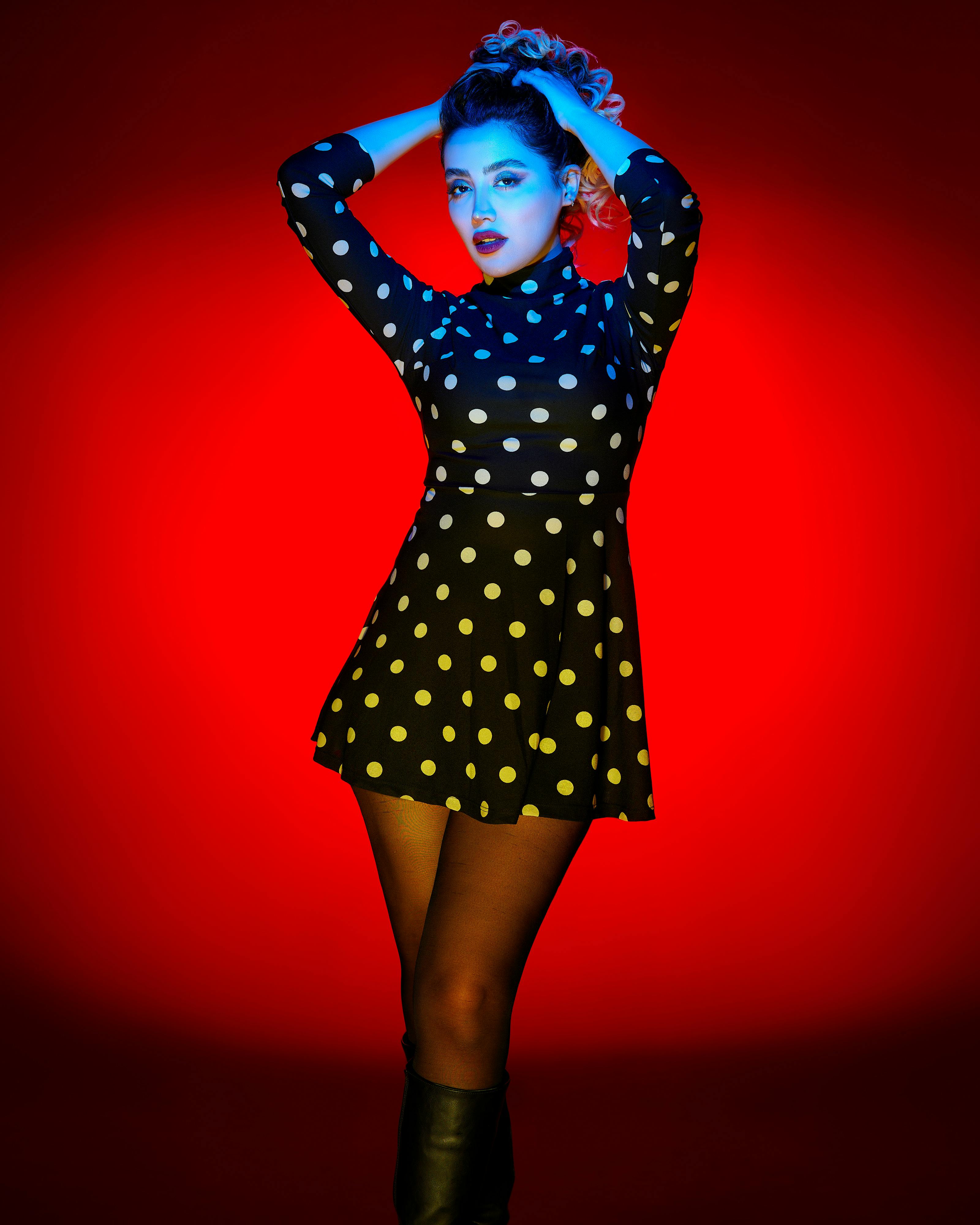 Woman in Black, Dotted Dress · Free Stock Photo