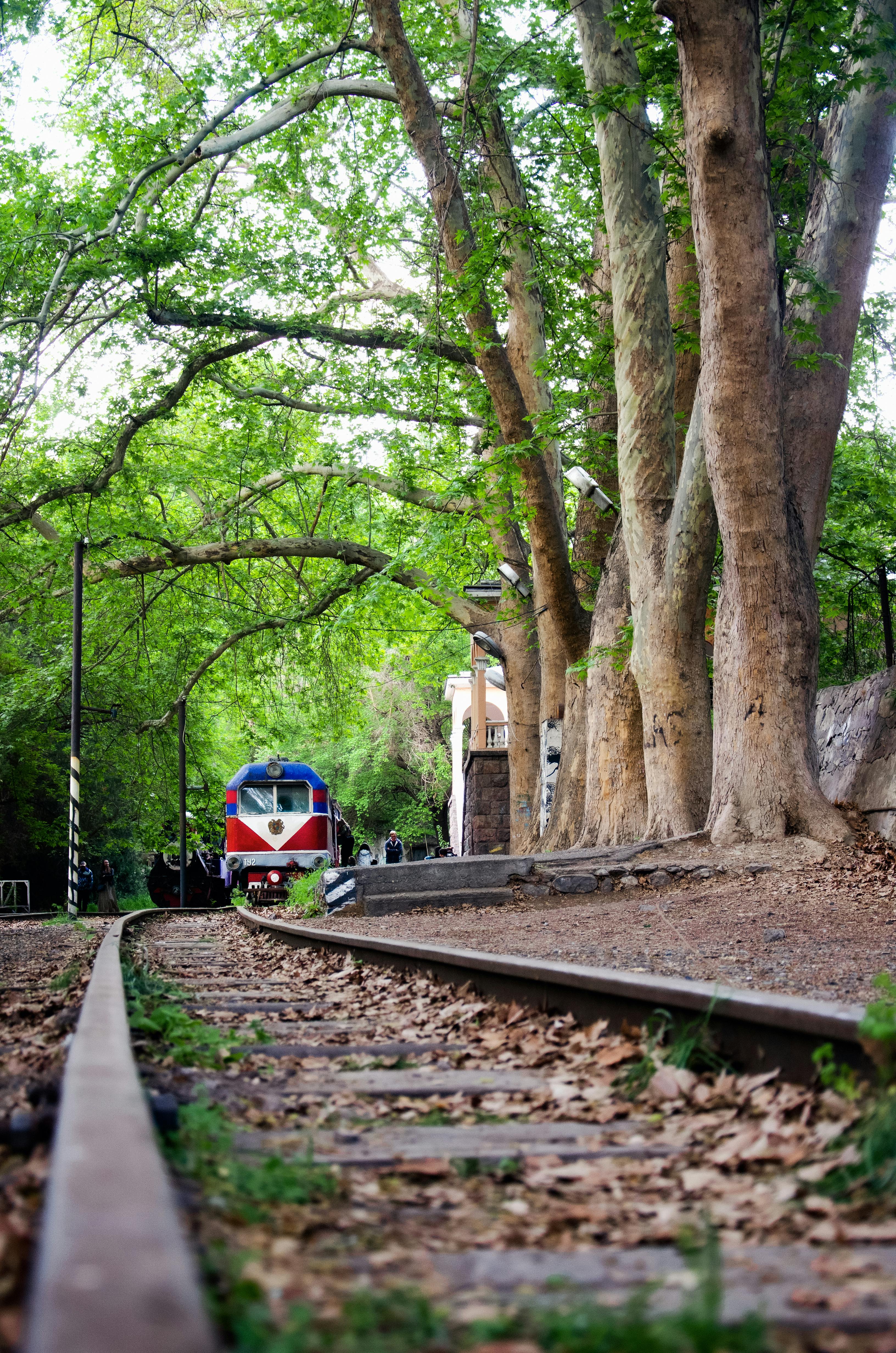 Tracks in Front of an Oncoming Train · Free Stock Photo