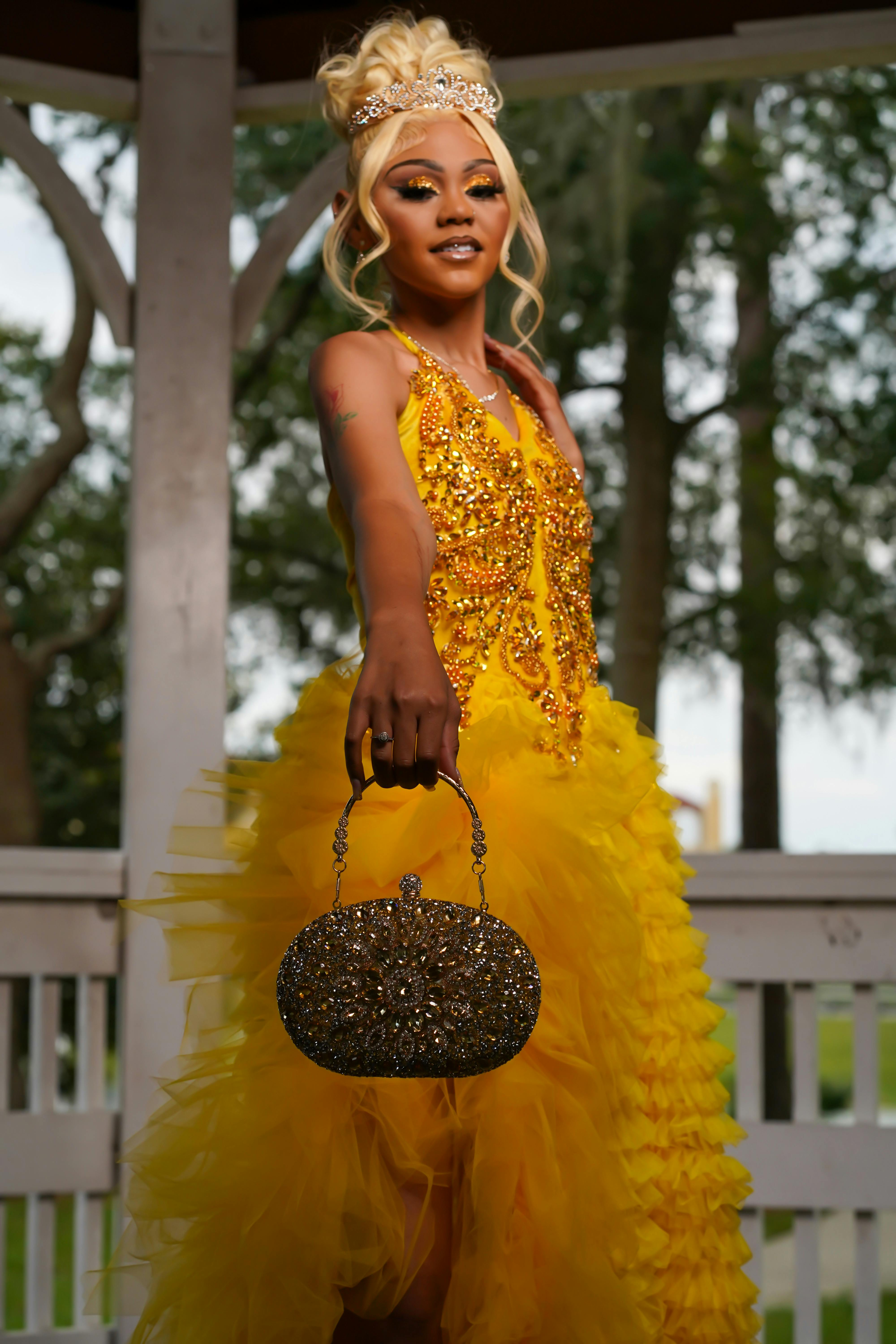 Model in Yellow Dress with Bag · Free Stock Photo