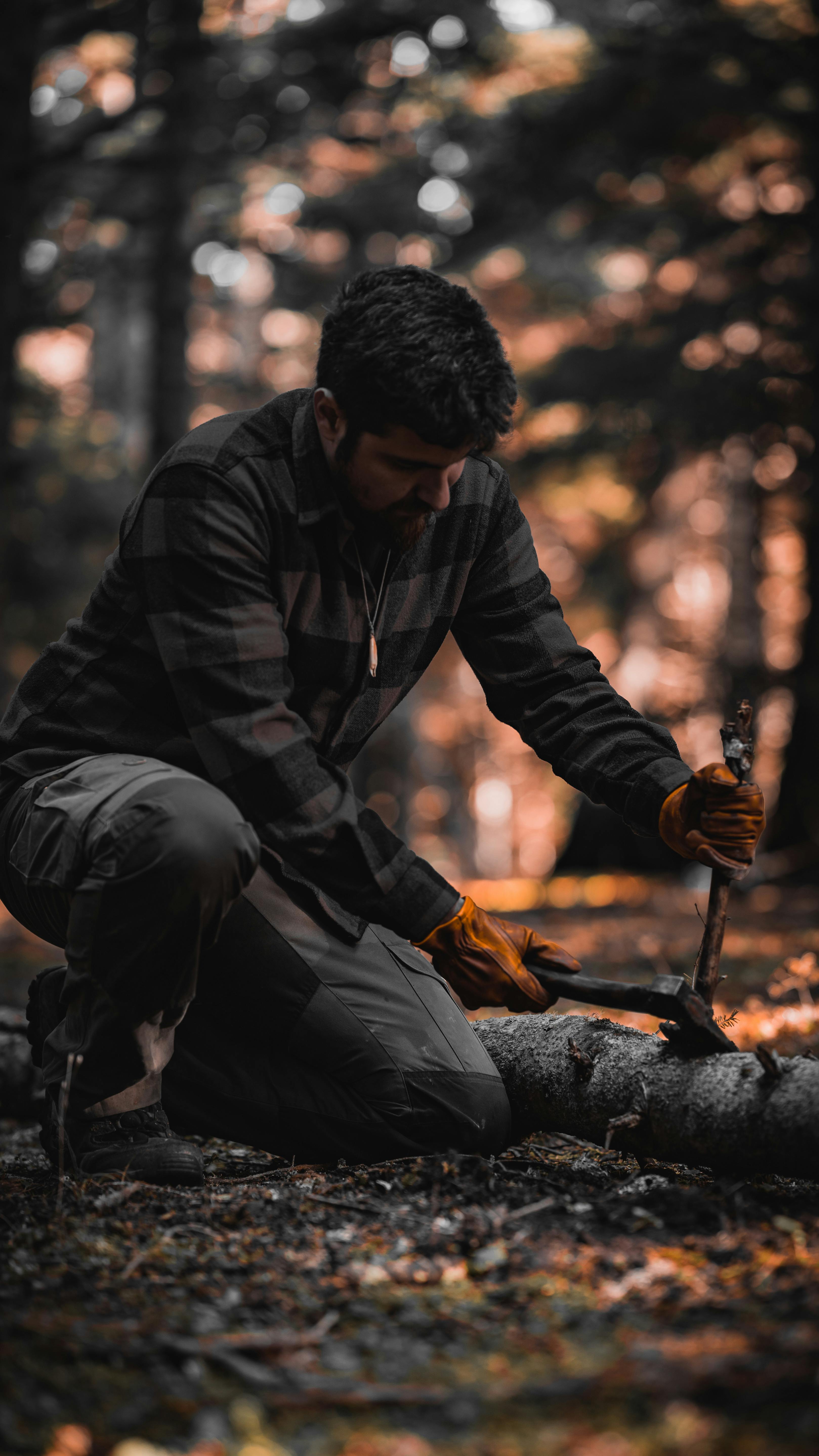 Man Using an Axe to Chop off a Branch · Free Stock Photo