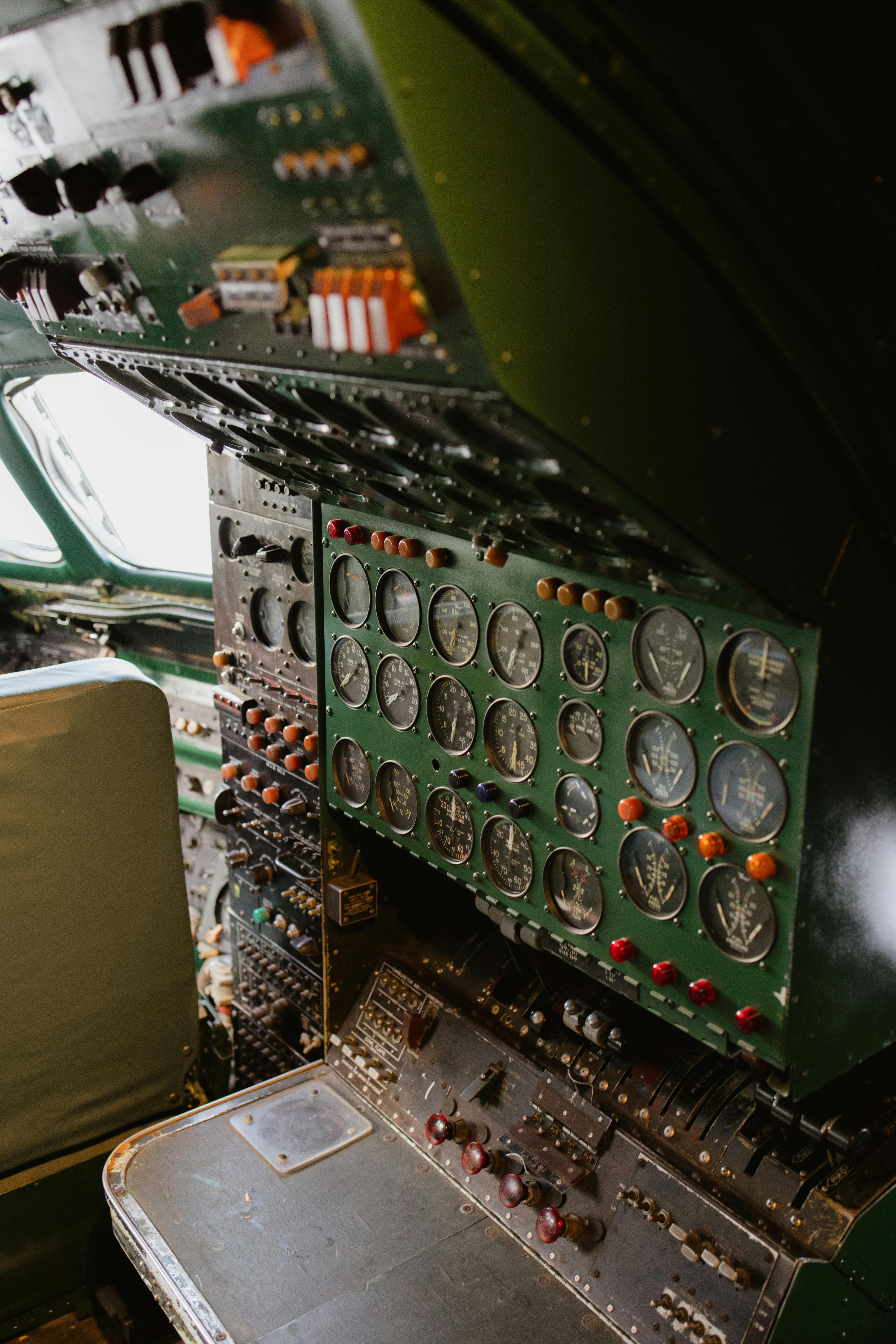 Cockpit dashboard with control console and gauges · Free Stock Photo