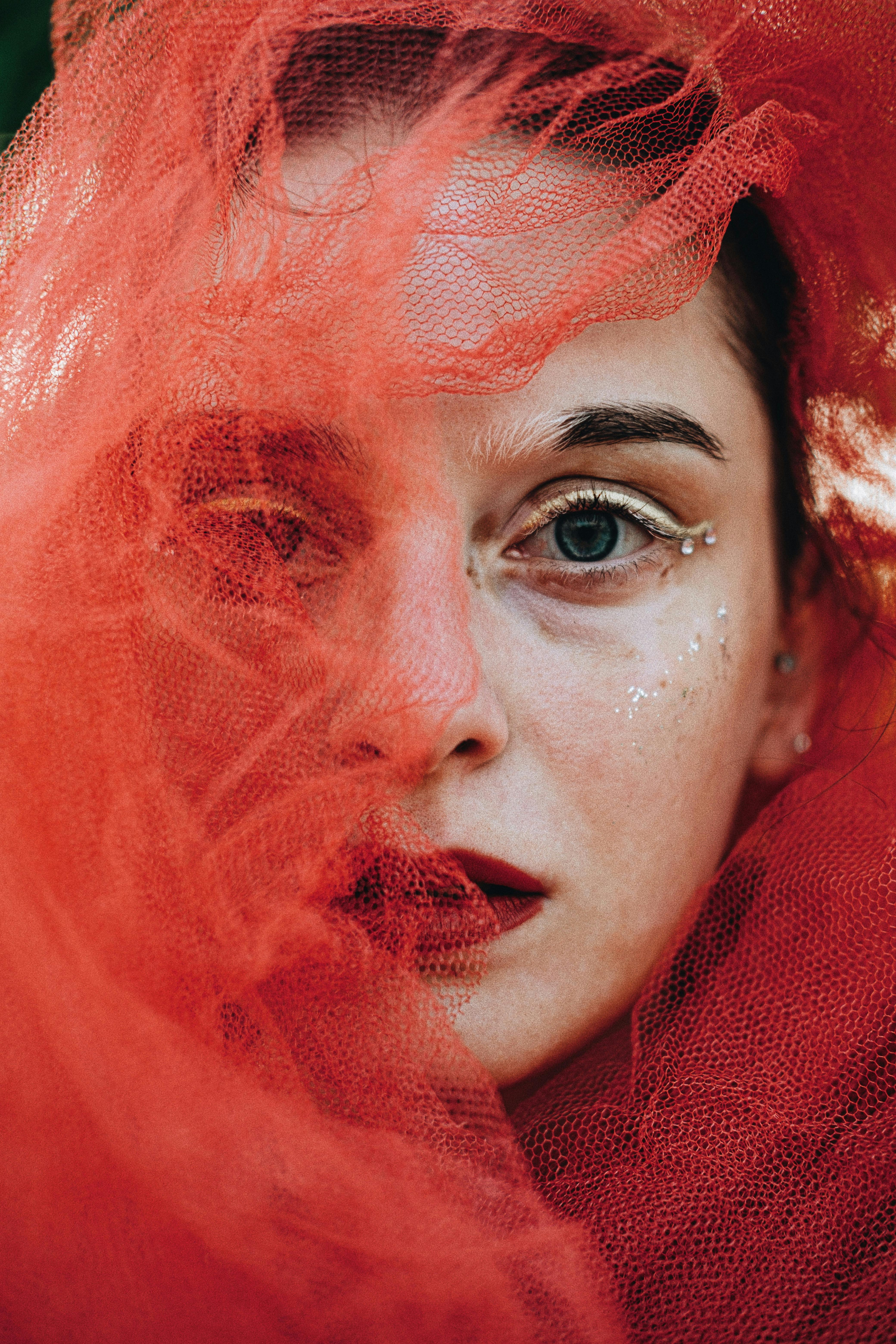 Red Veil around Woman Face · Free Stock Photo
