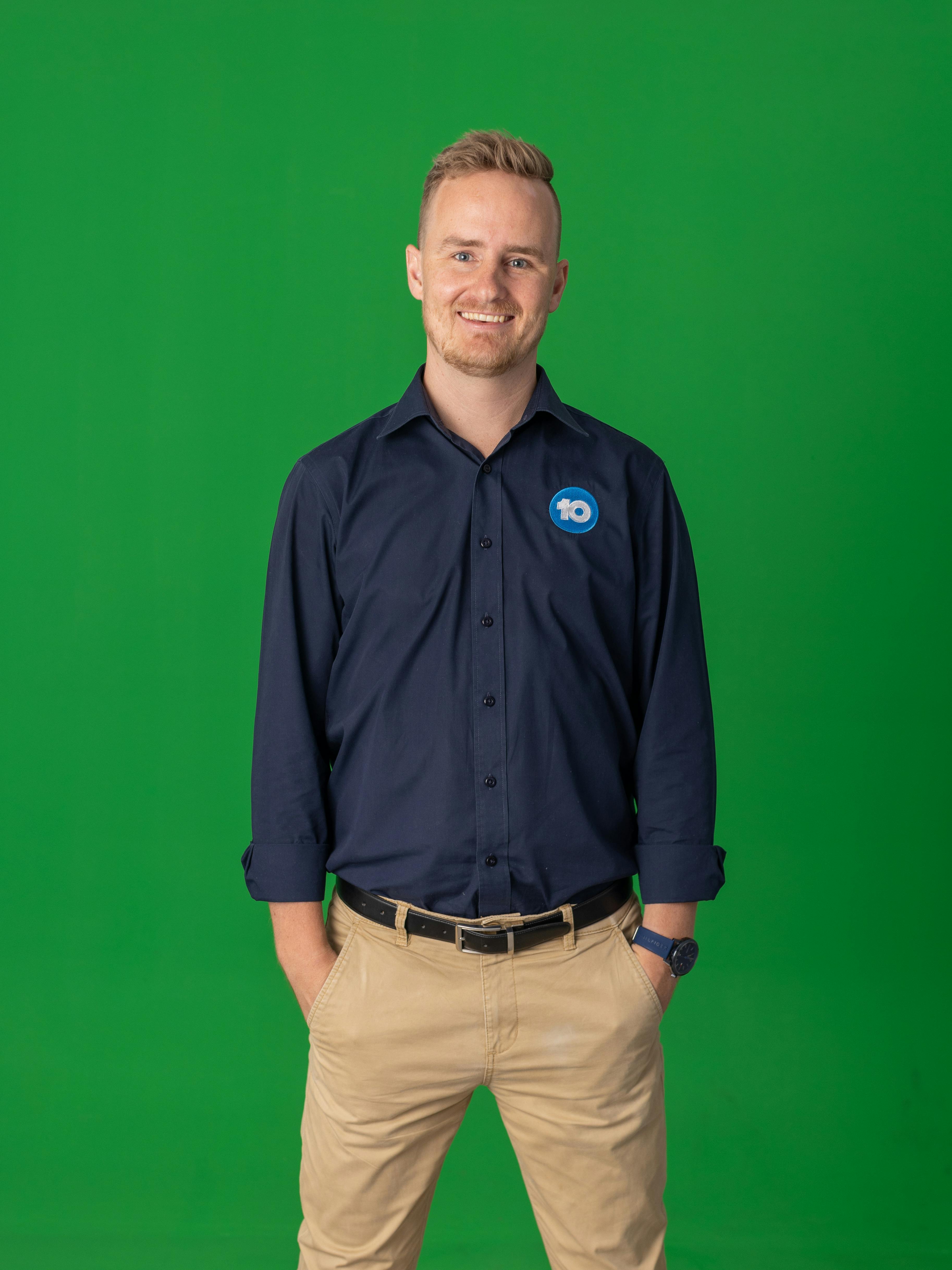 Portrait of a Man in Navy Blue Shirt with Greenscreen Background · Free ...