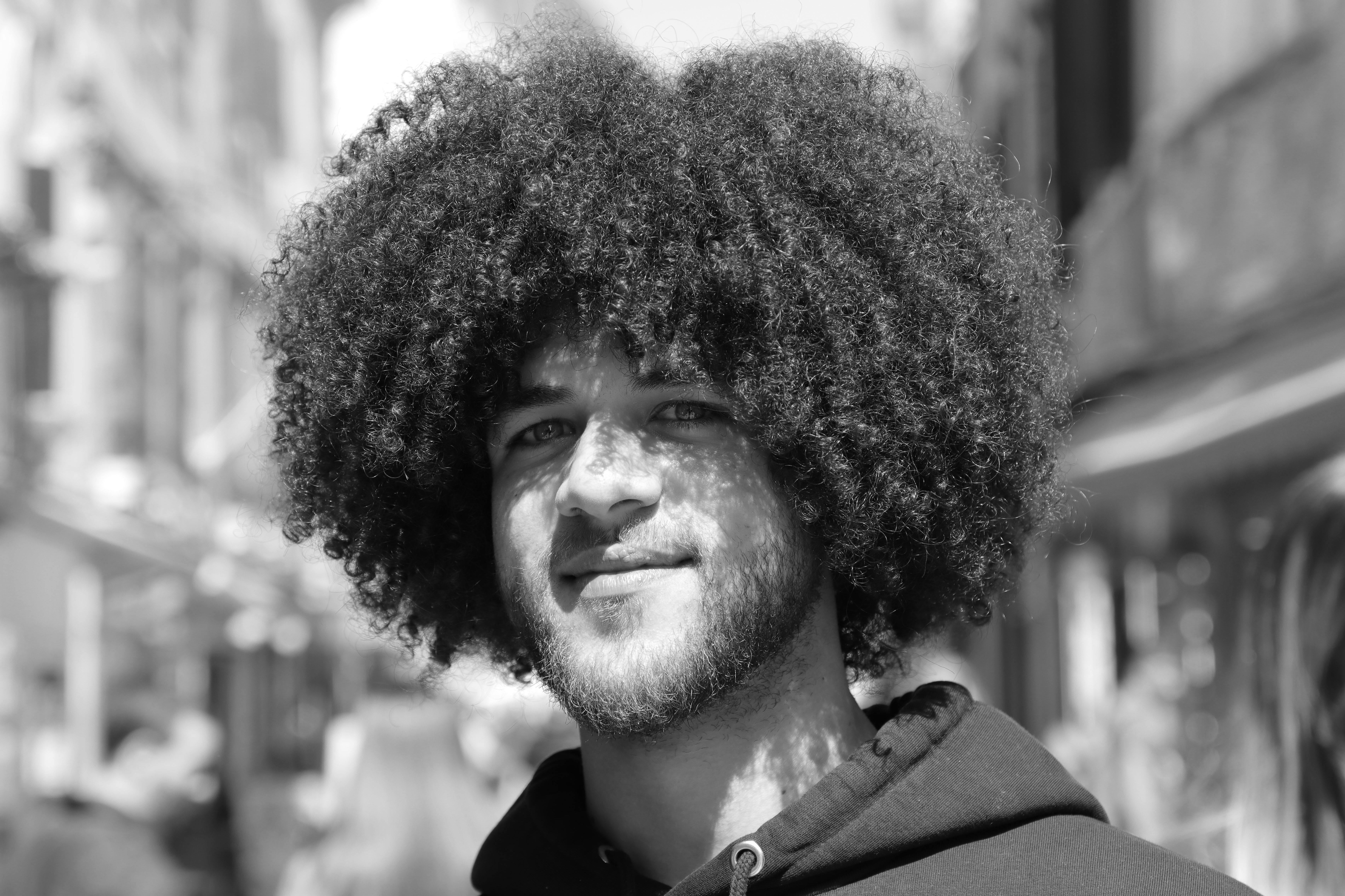 Man with Afro in Black and White · Free Stock Photo