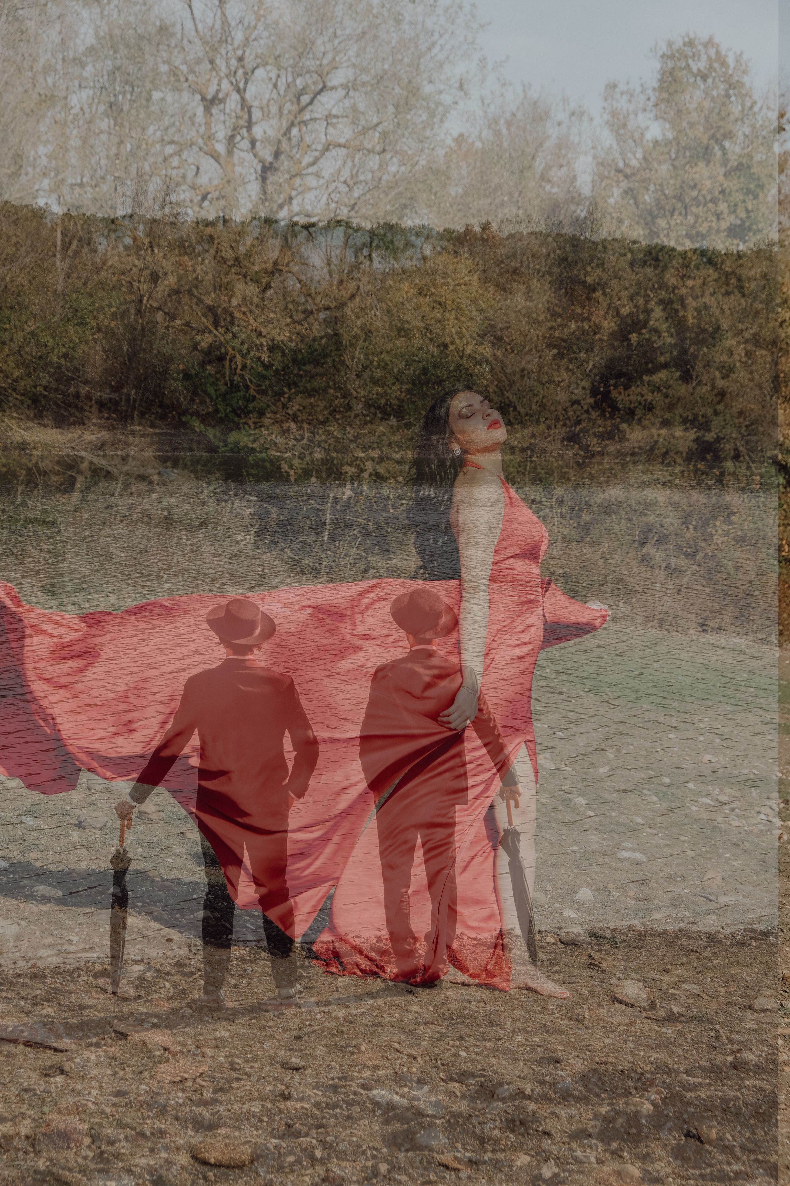 Double Exposure Picture of a Woman in a Dress and Men in Suits · Free ...