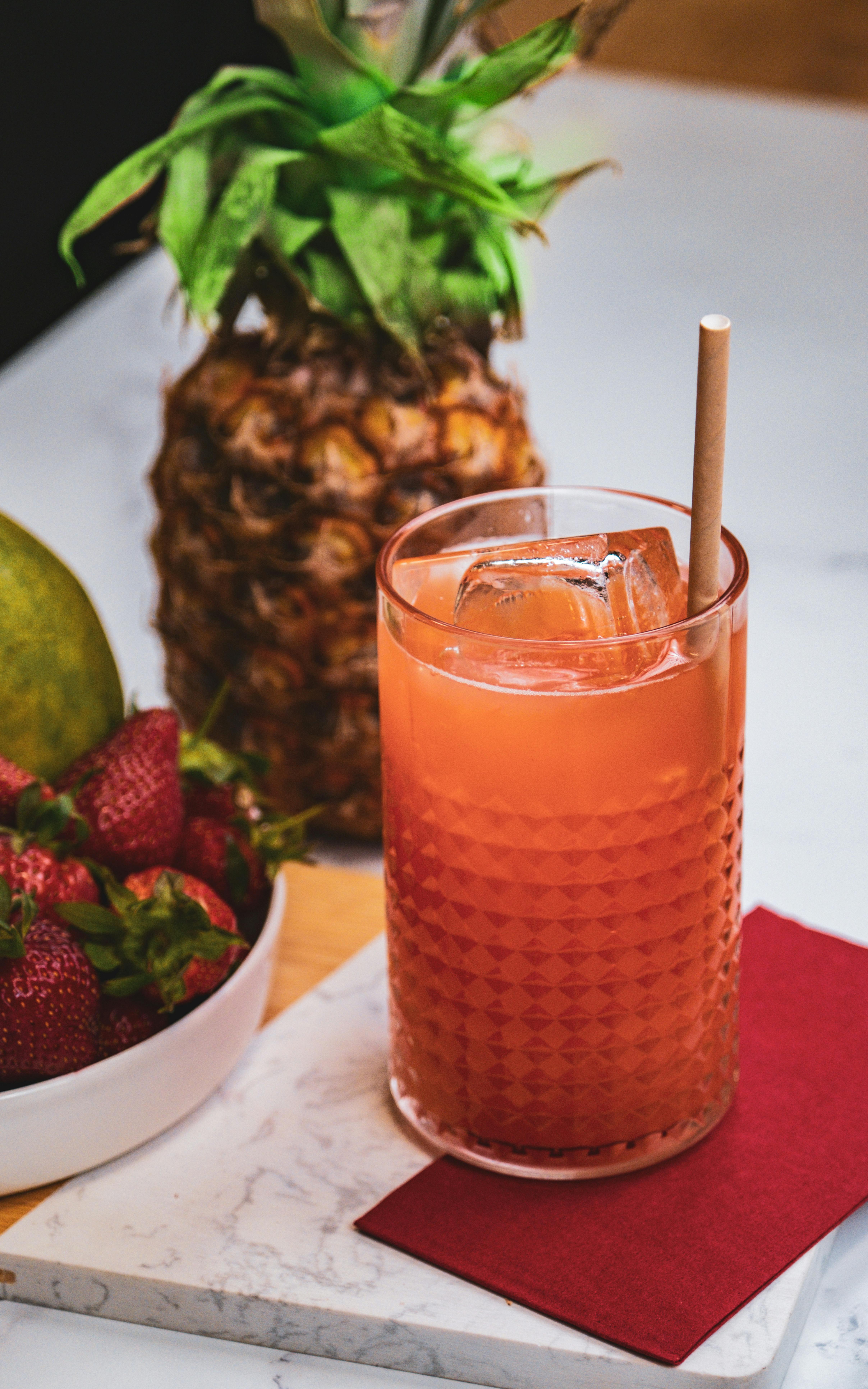 Juice with Drinking Straw and Ice · Free Stock Photo