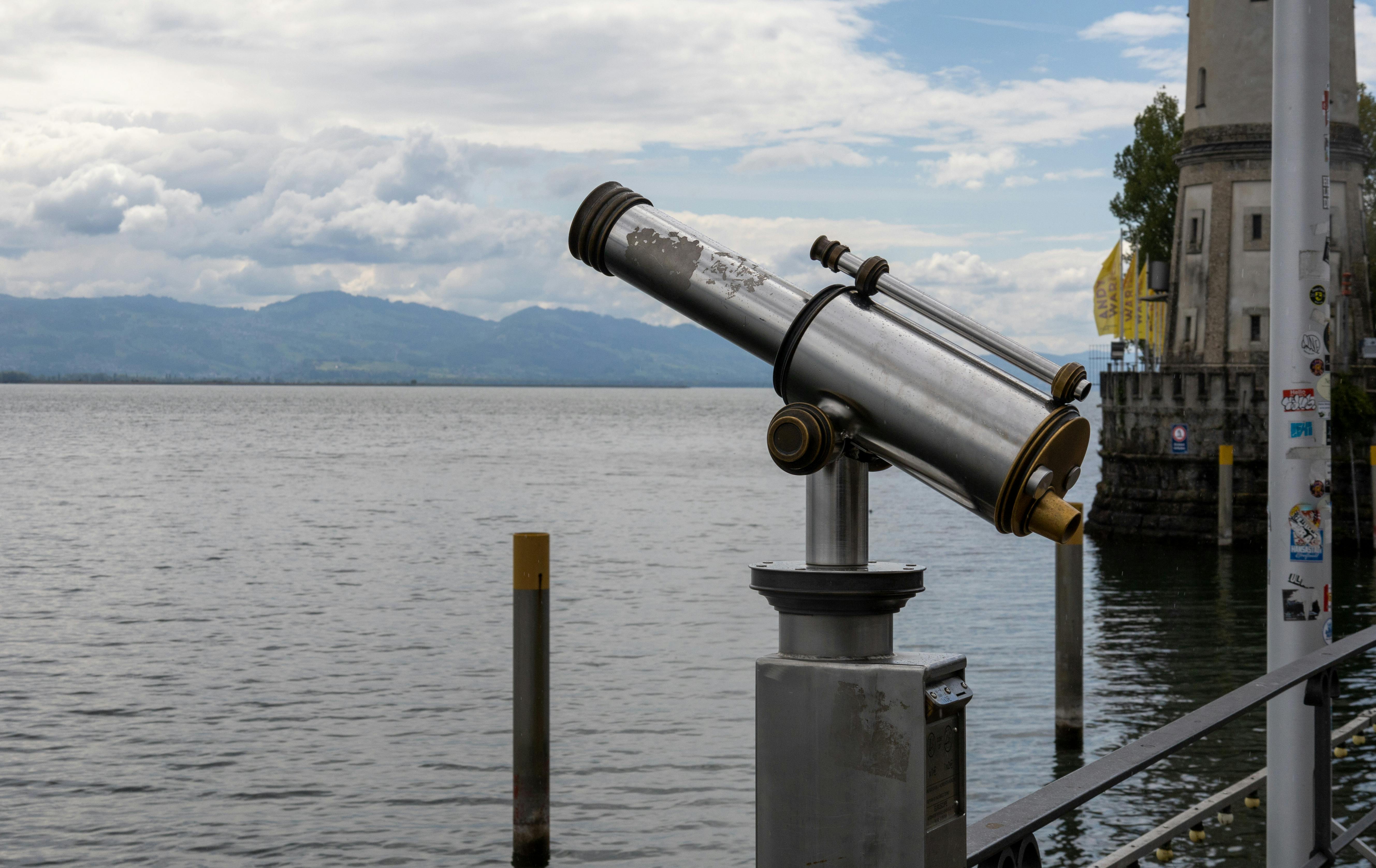 Silver Telescope on Lakeshore · Free Stock Photo