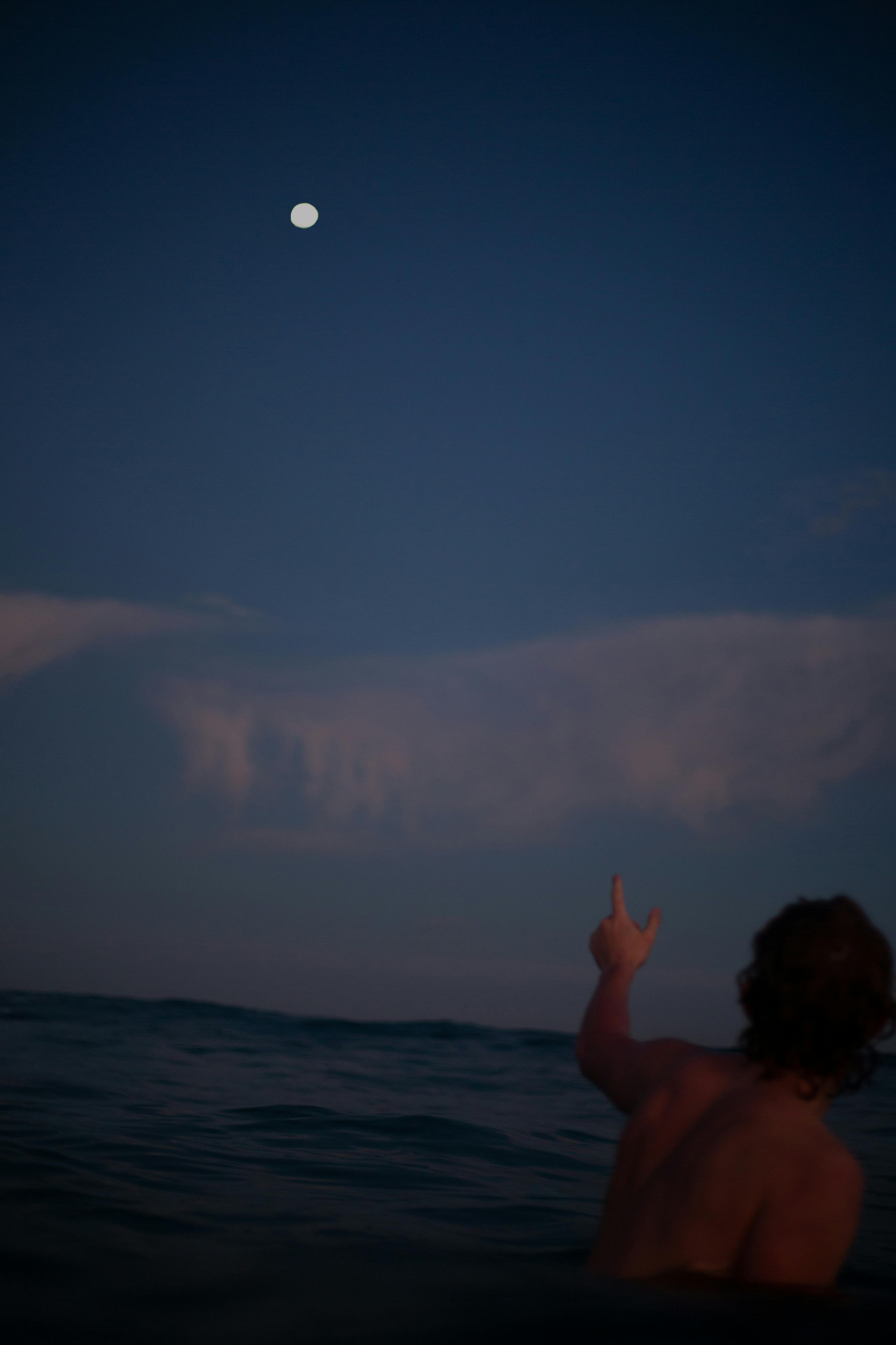Man in the Sea Pointing at the Moon · Free Stock Photo