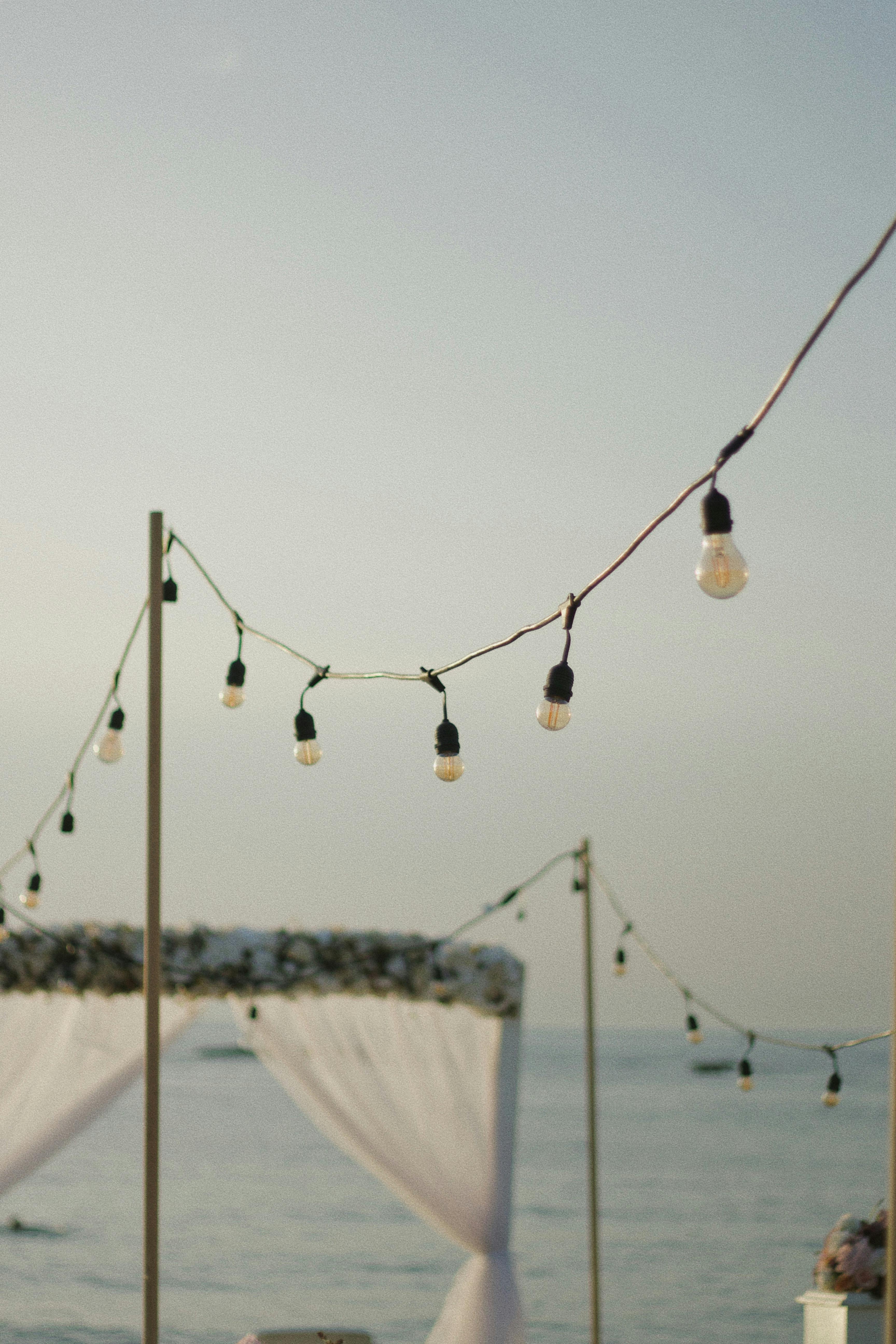 Light Bulbs on String on Shore · Free Stock Photo