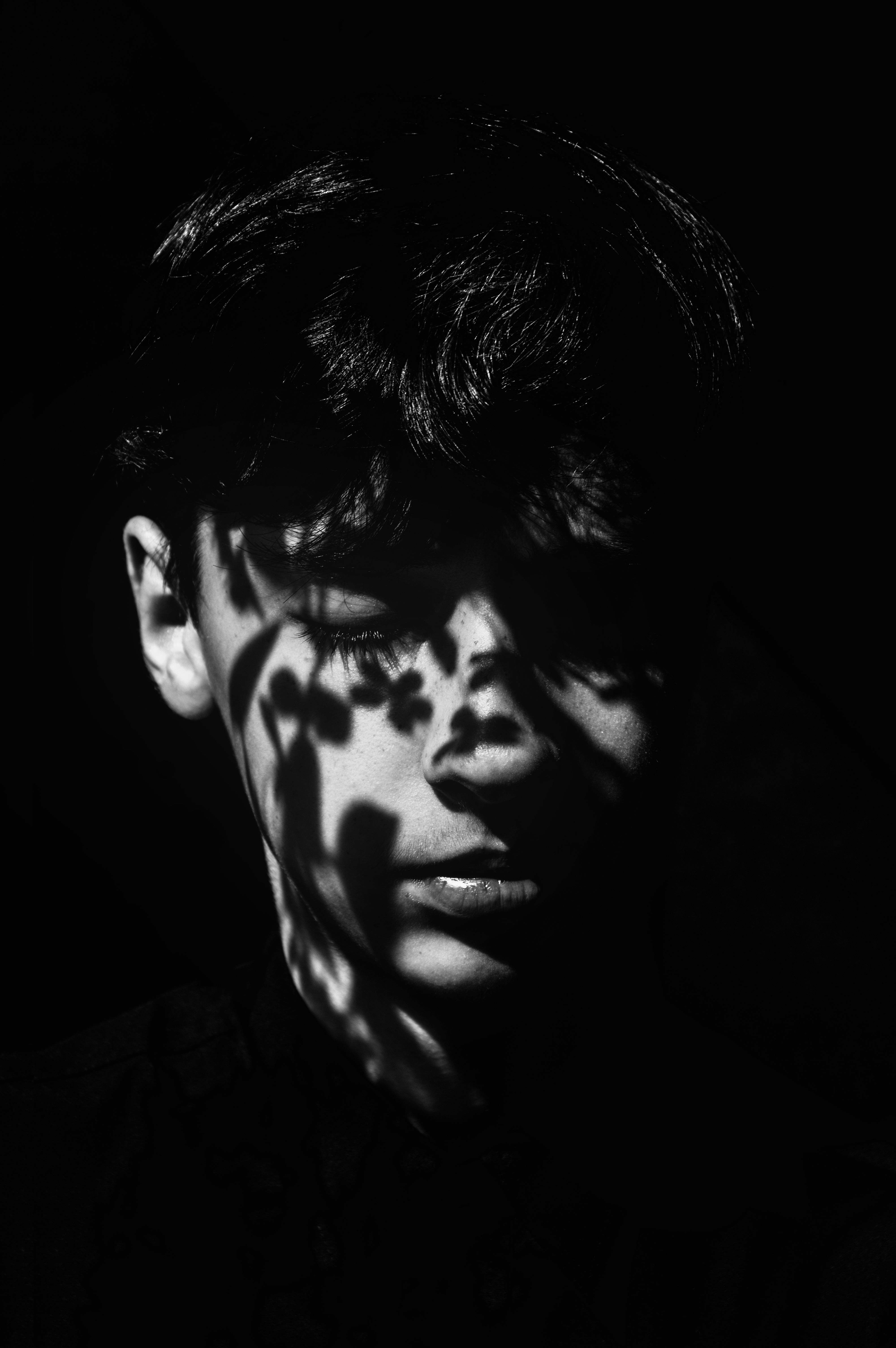 Portrait of a Young Boy with Flower Shadows on His Face · Free Stock Photo