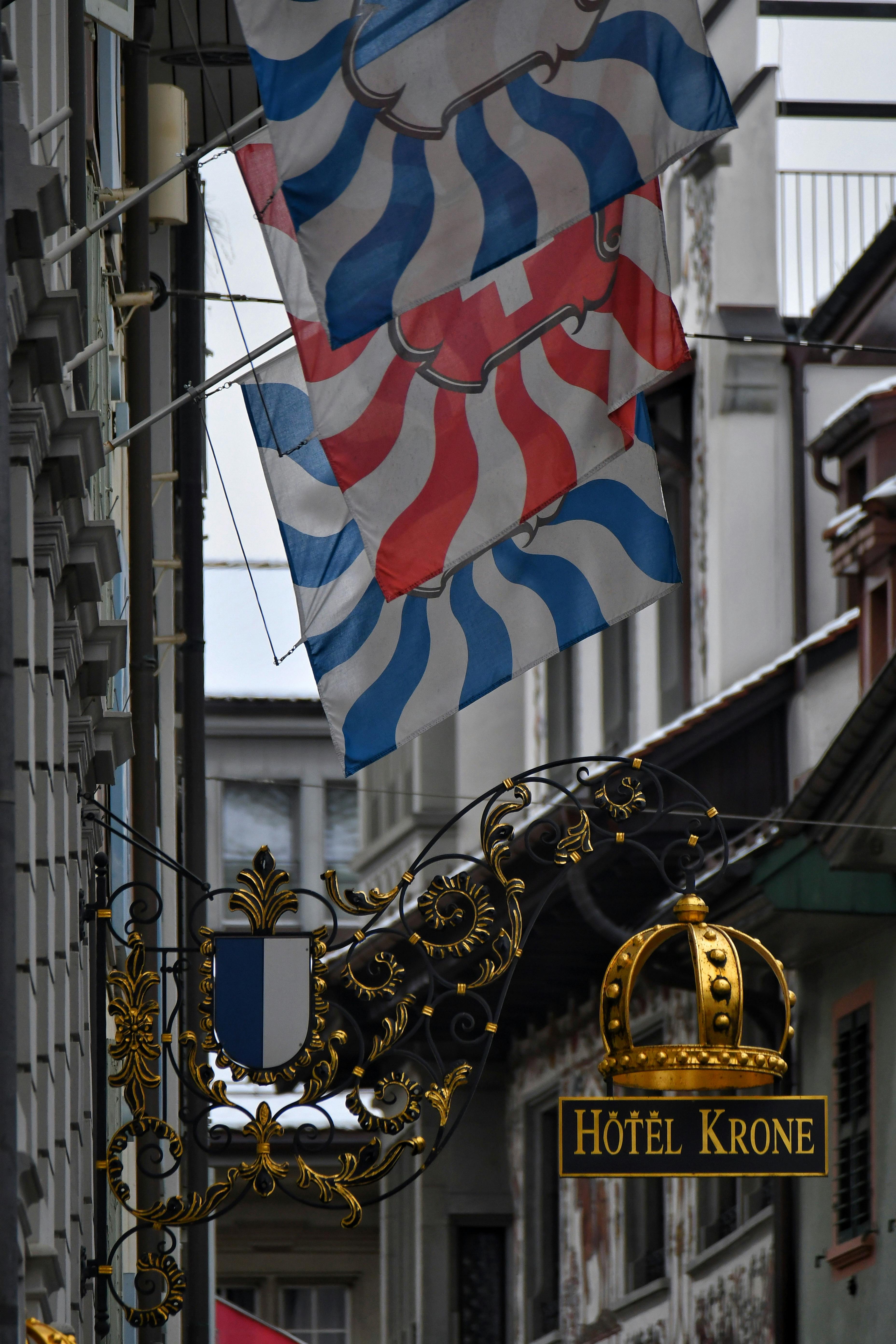 Flags near Hotel Krone in Town · Free Stock Photo