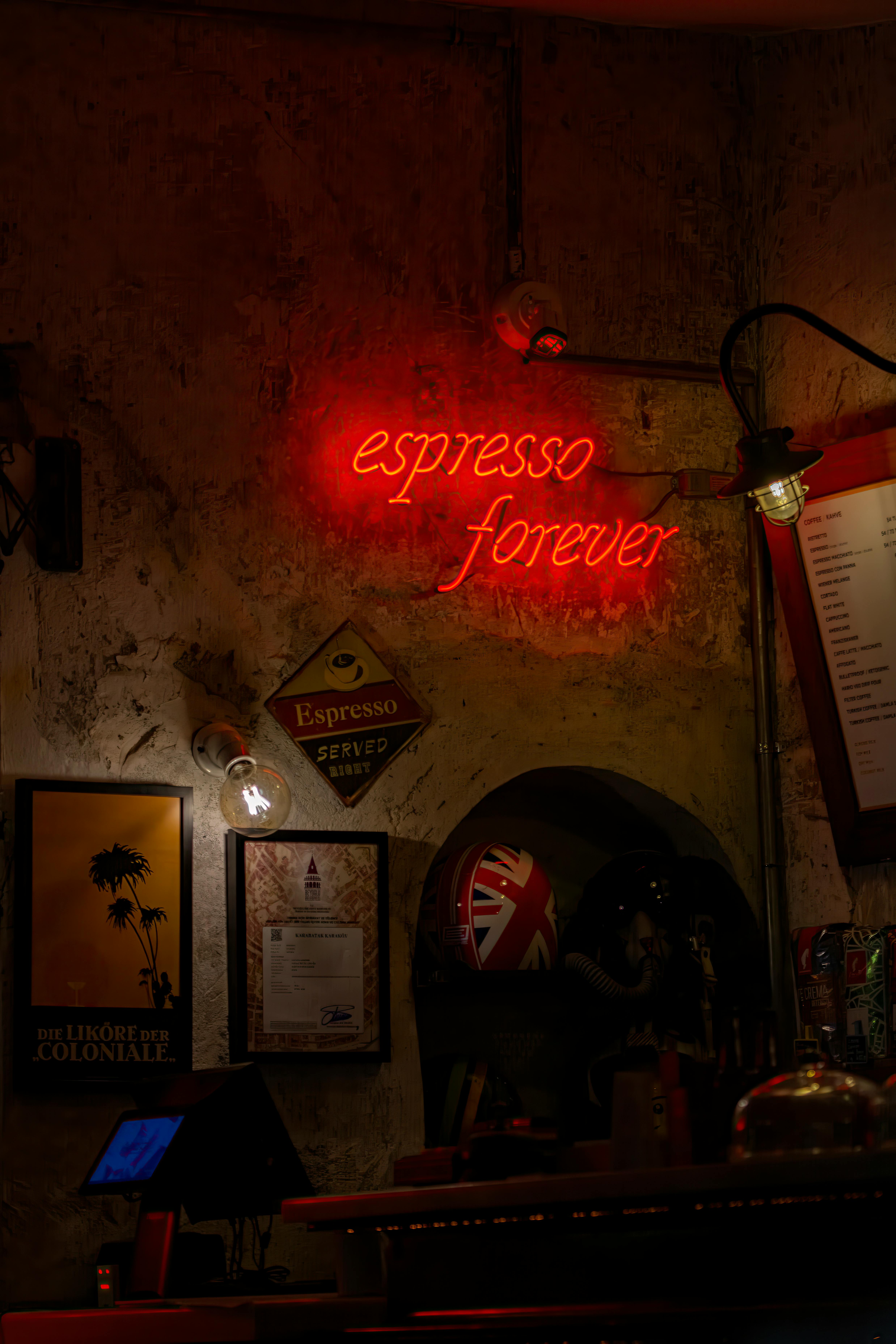 A Red Neon Sign in a Cafe · Free Stock Photo