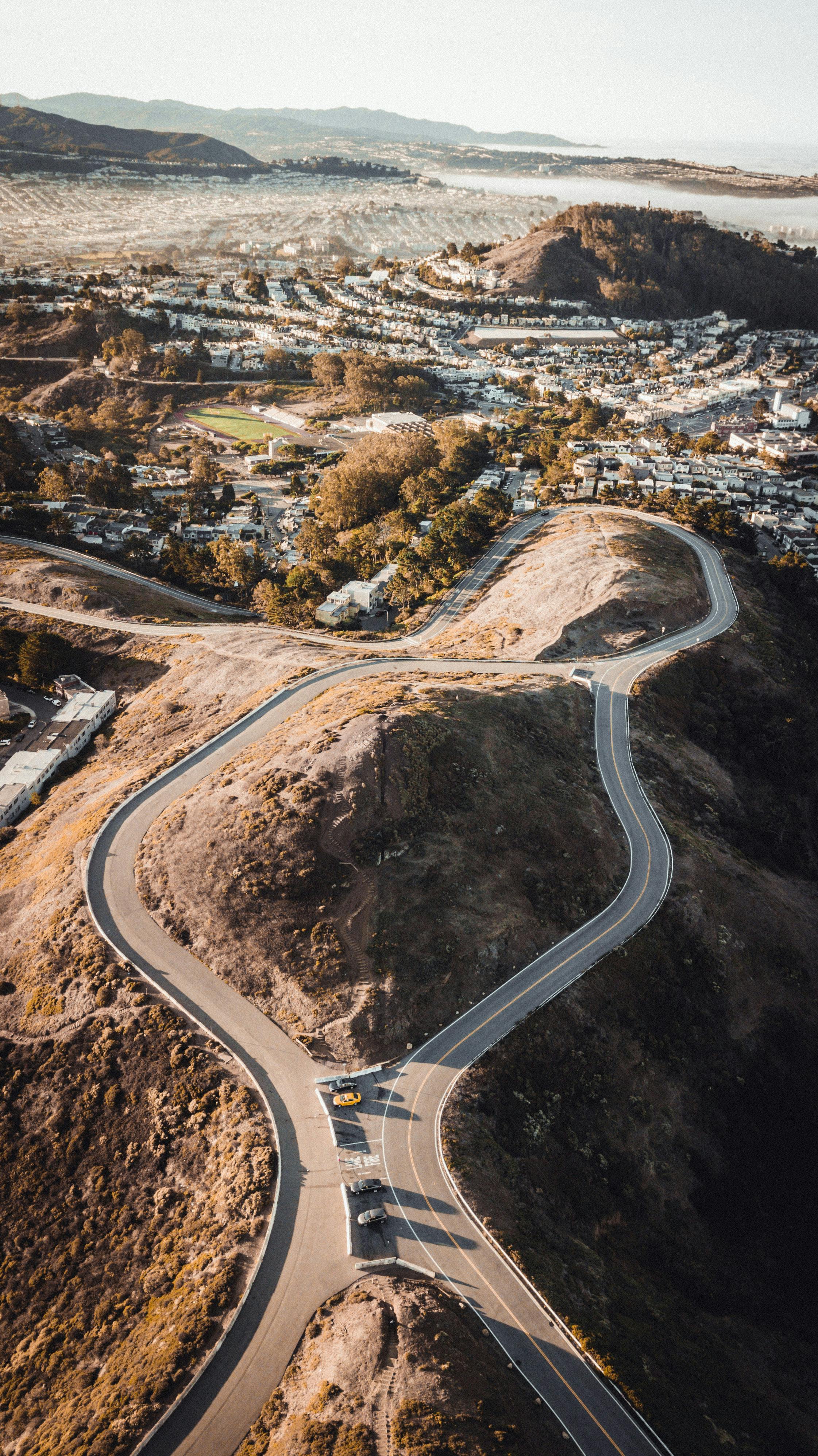 Bird's-eye View Photography of Two Split-line Roadway · Free Stock Photo