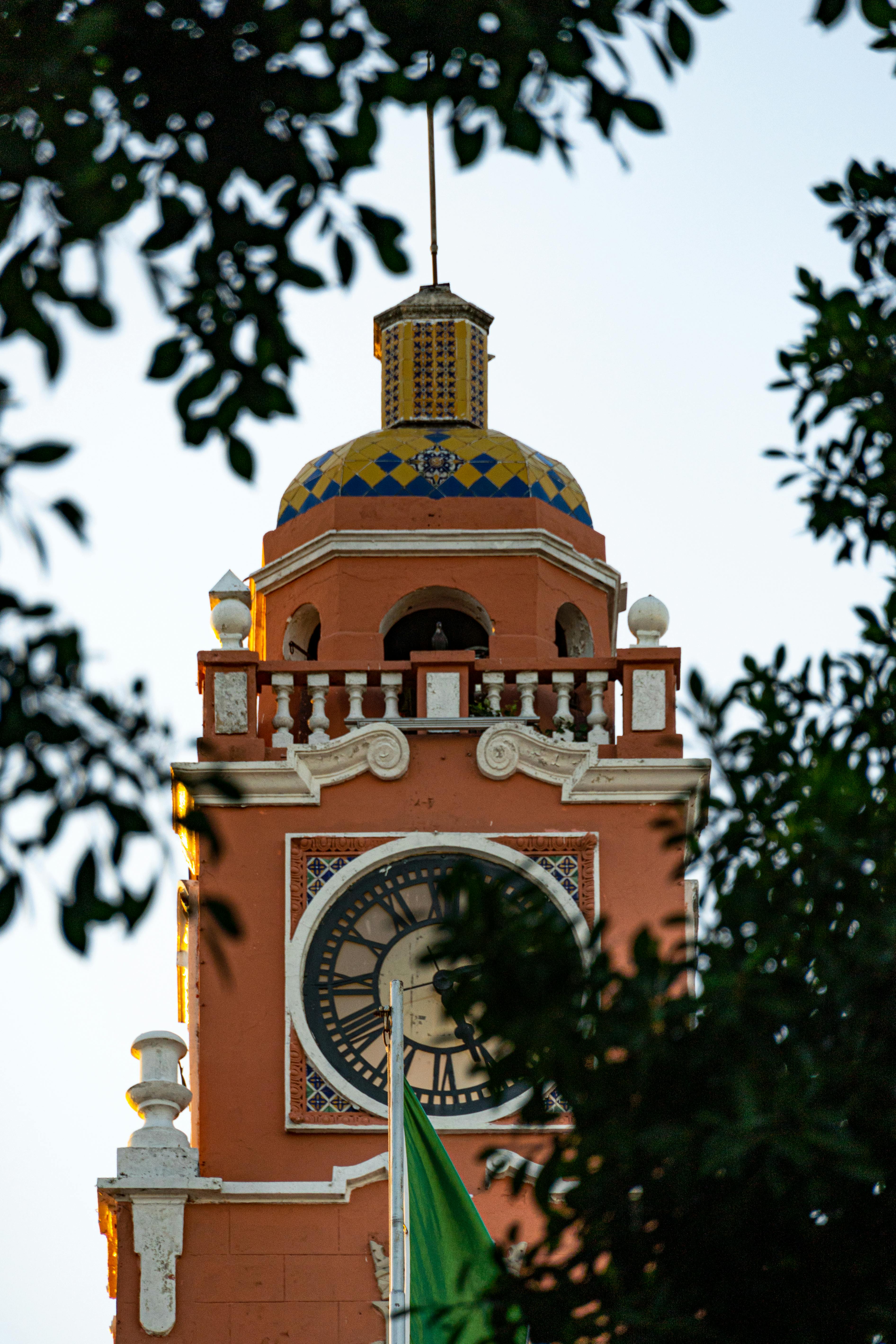 Clock Tower behind Leaves · Free Stock Photo