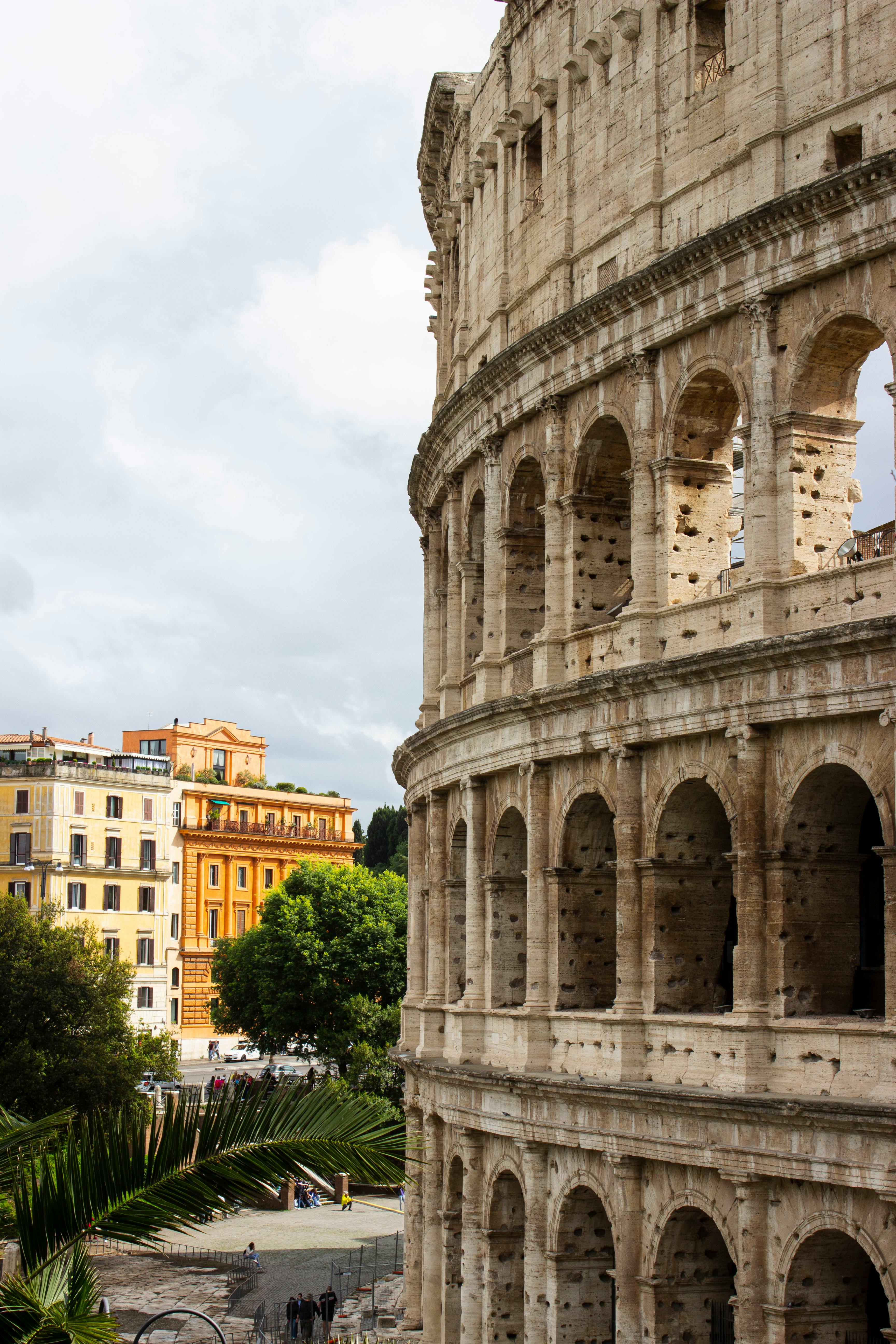 View of a Part of the Colosseum, Trees and Buildings in Rome, Italy ...