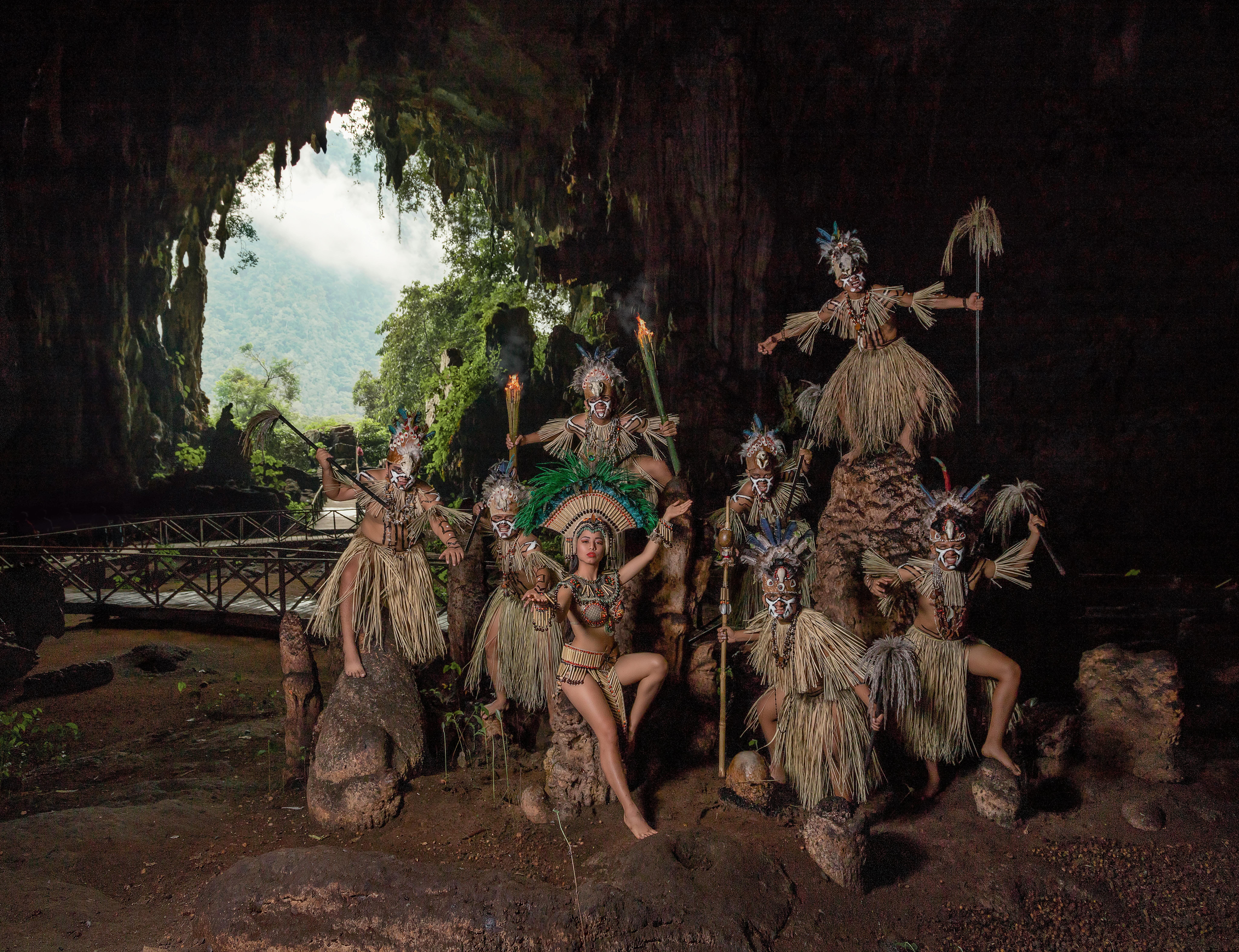 Three Men in Traditional Native American Clothes Playing on Side of ...
