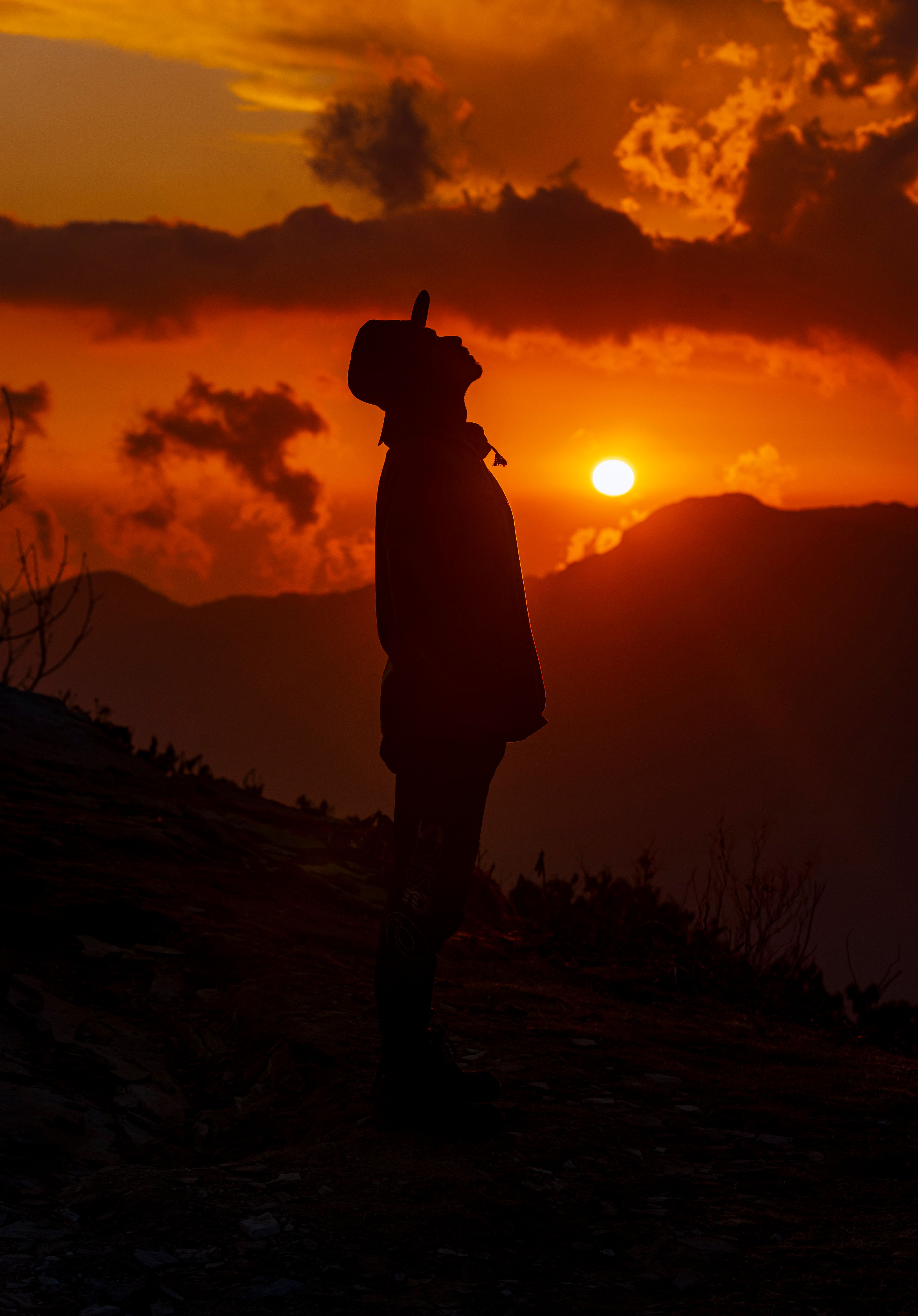 A Silhouette of a Man in Sunset · Free Stock Photo