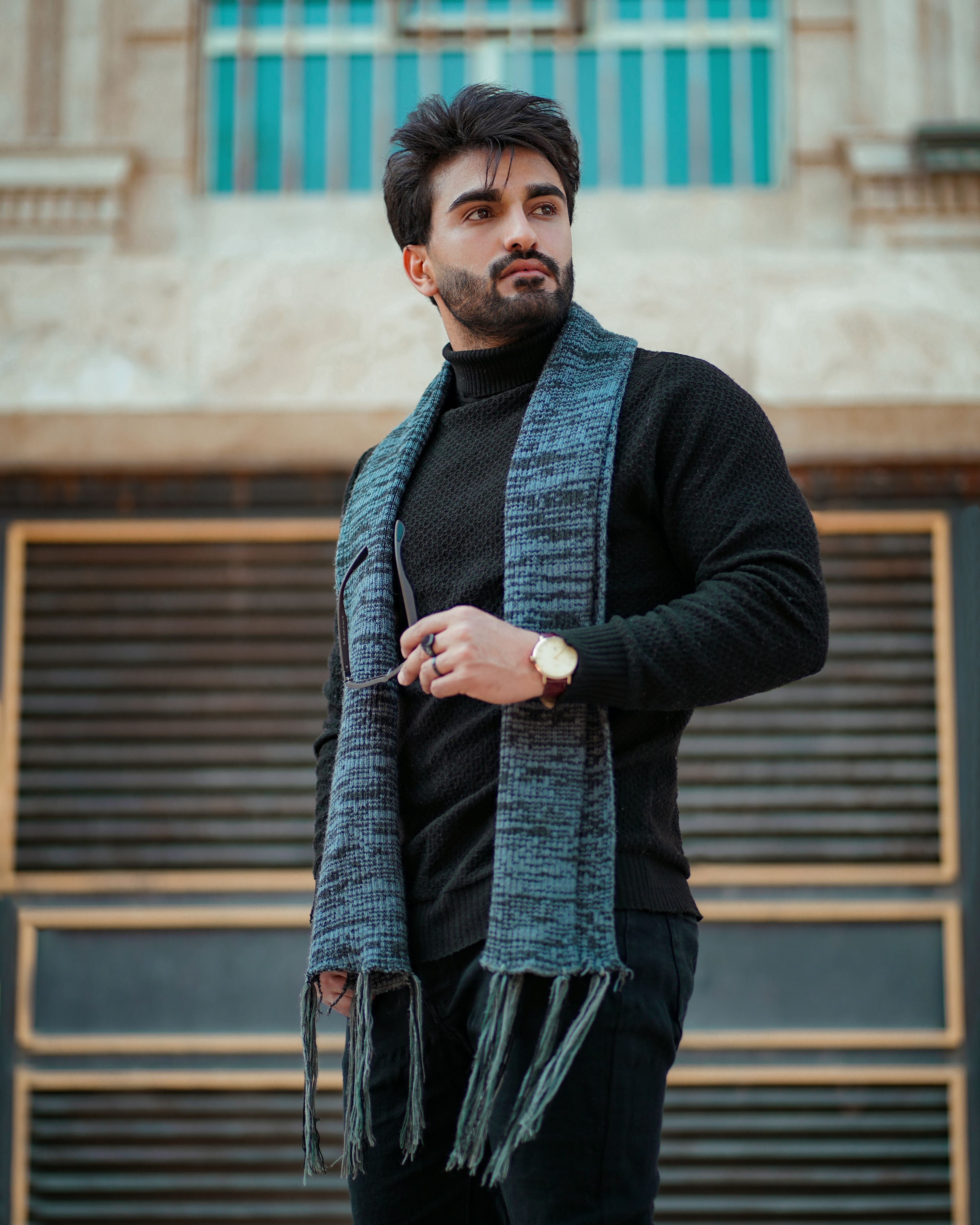 Fine-Looking Man in Black Sweater and Scarf · Free Stock Photo