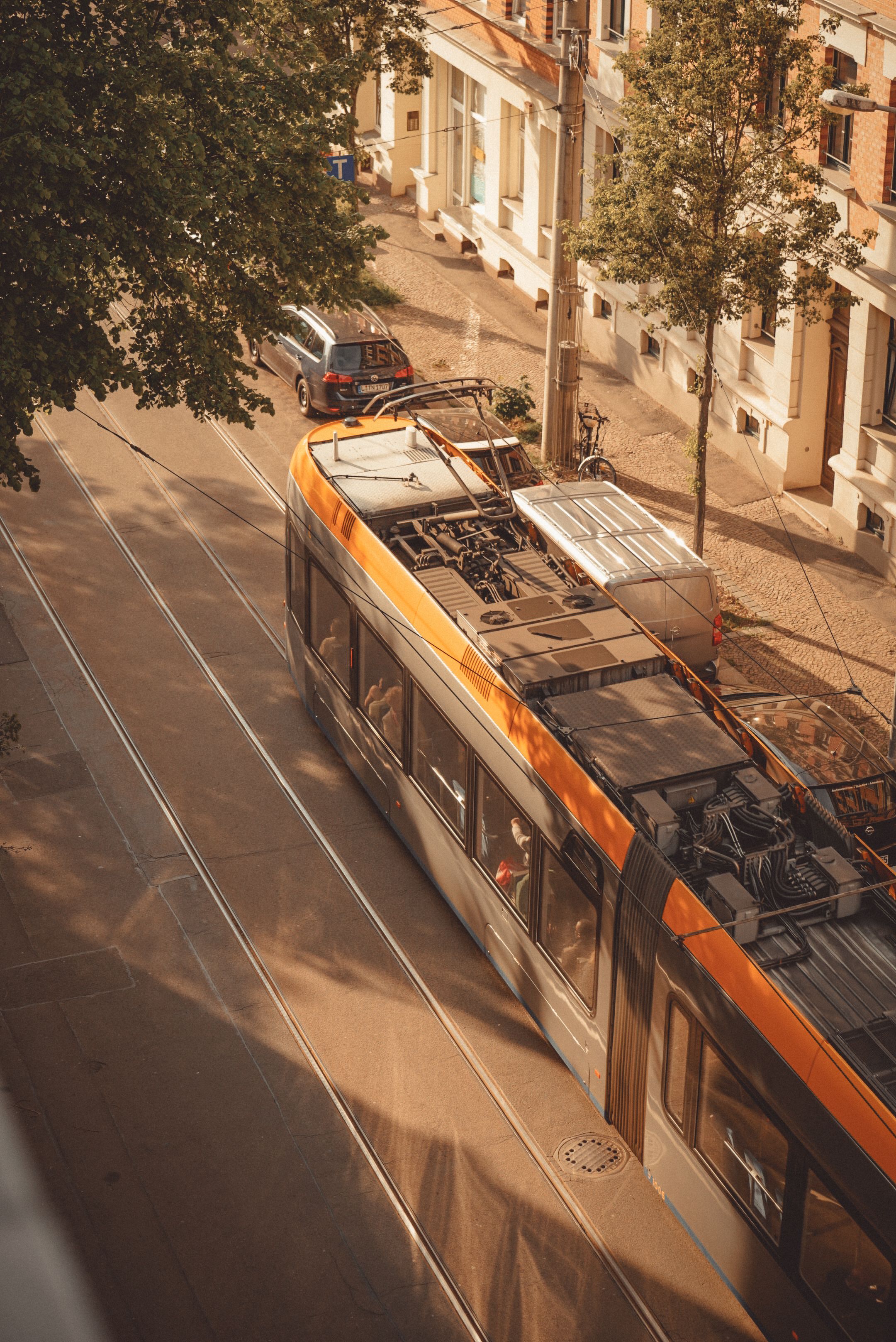 Aerial View of a Tram on a Street in City · Free Stock Photo