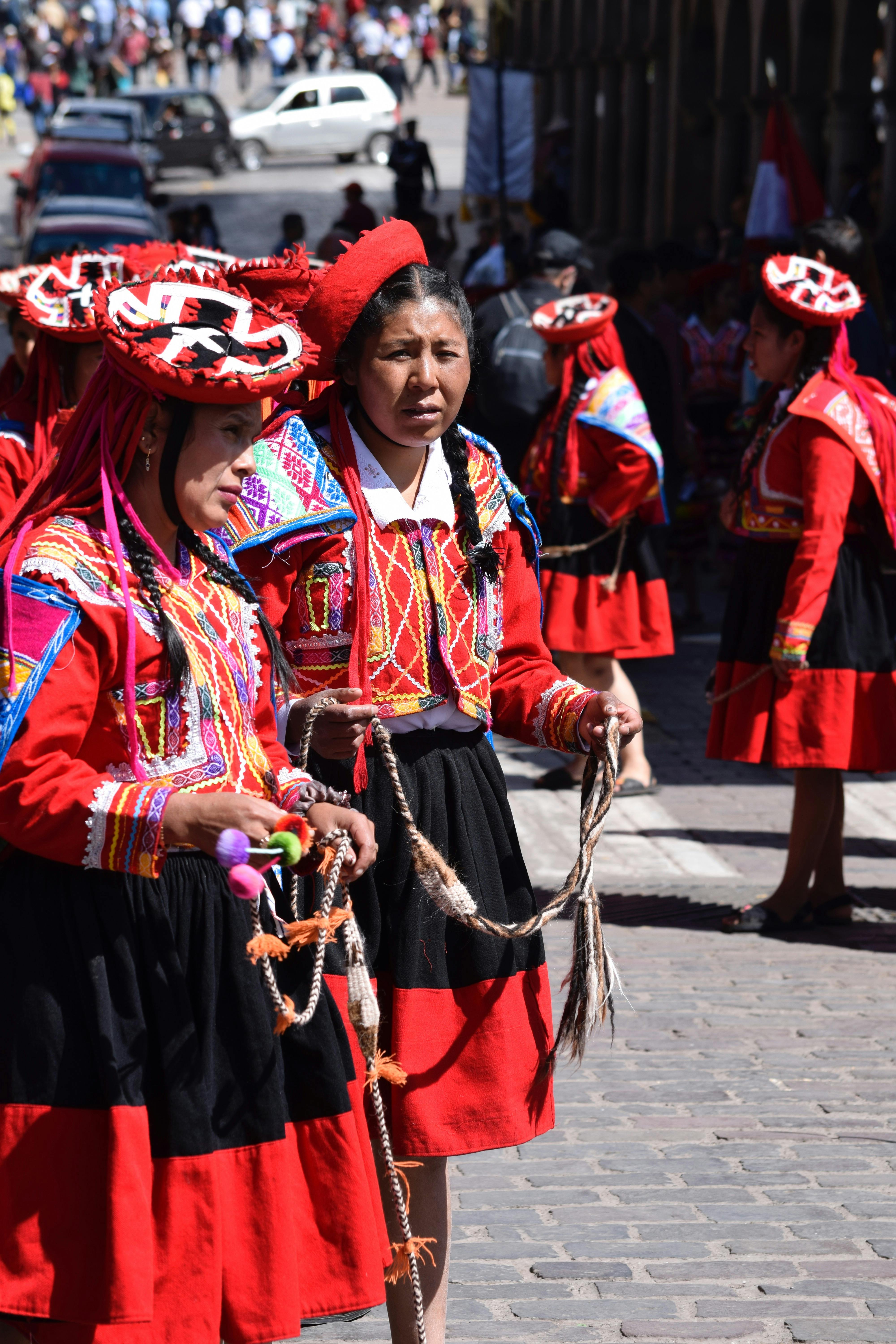 Group of Women in Traditional Andean Clothes on the Street During a ...