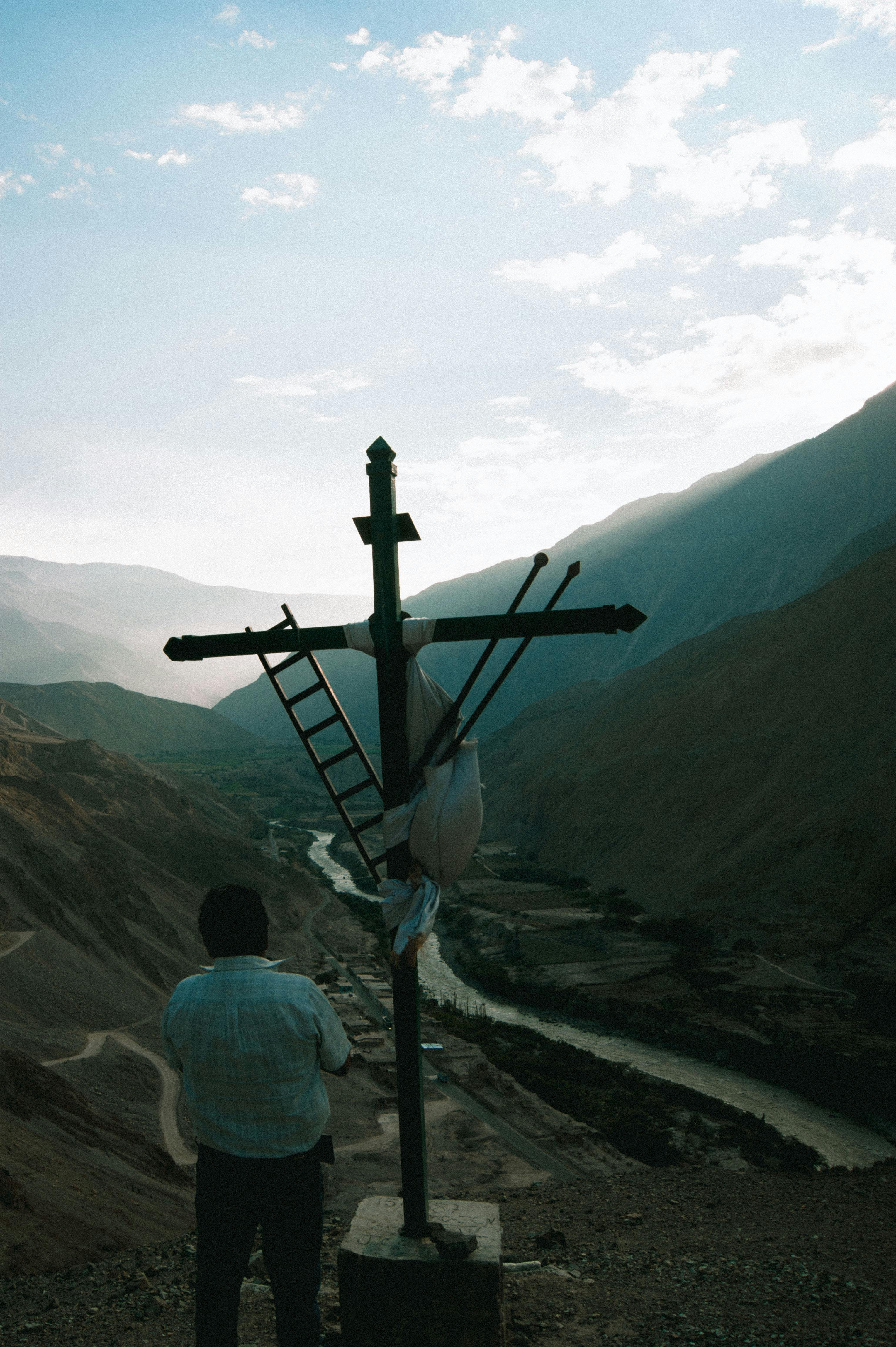 Holy Cross with Ladder and Spears Standing on the Top of a Mountain ...
