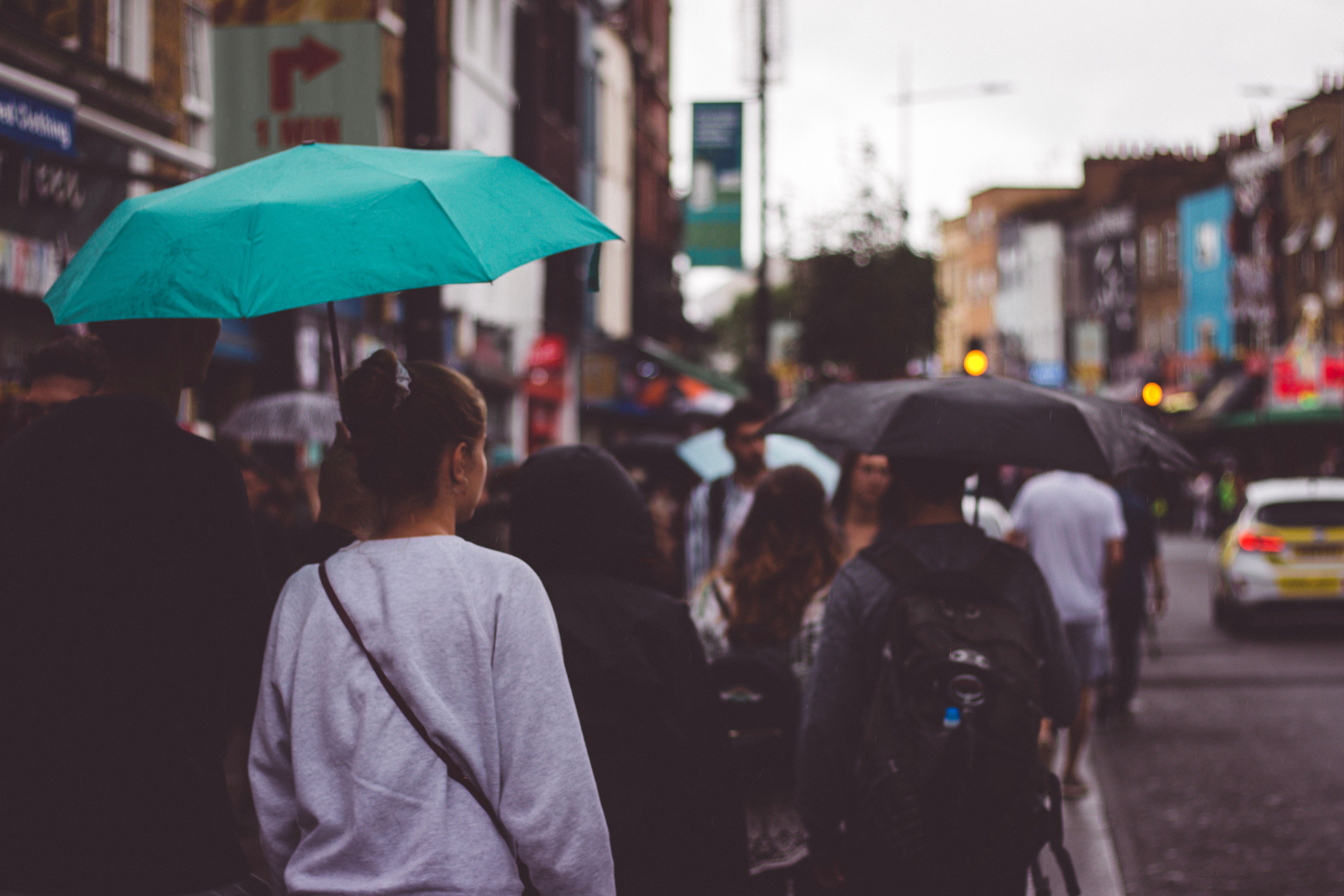 Crowd Under Umbrellas on the Sidewalk · Free Stock Photo