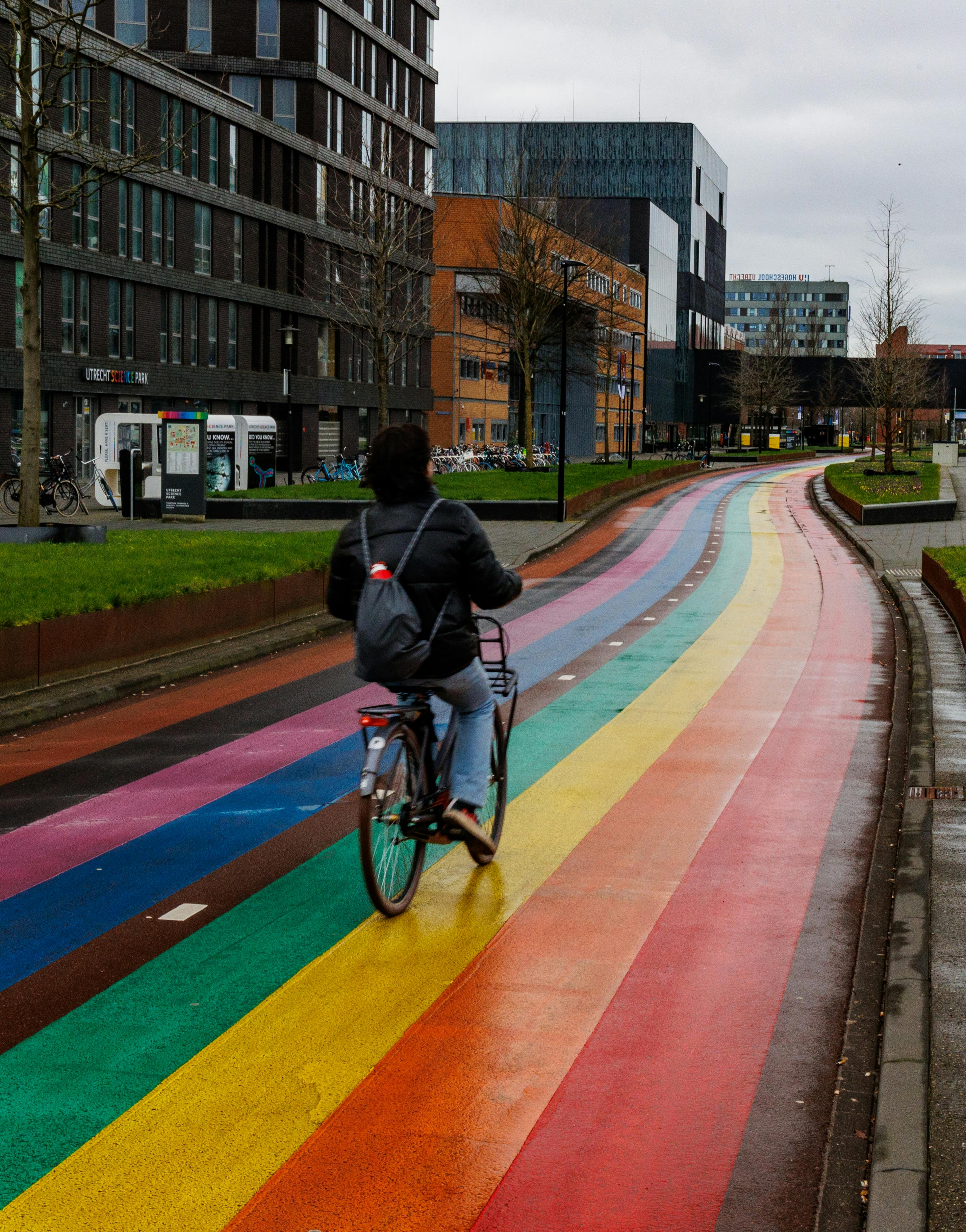 Cyclist on Rainbow Path in Netherlands · Free Stock Photo