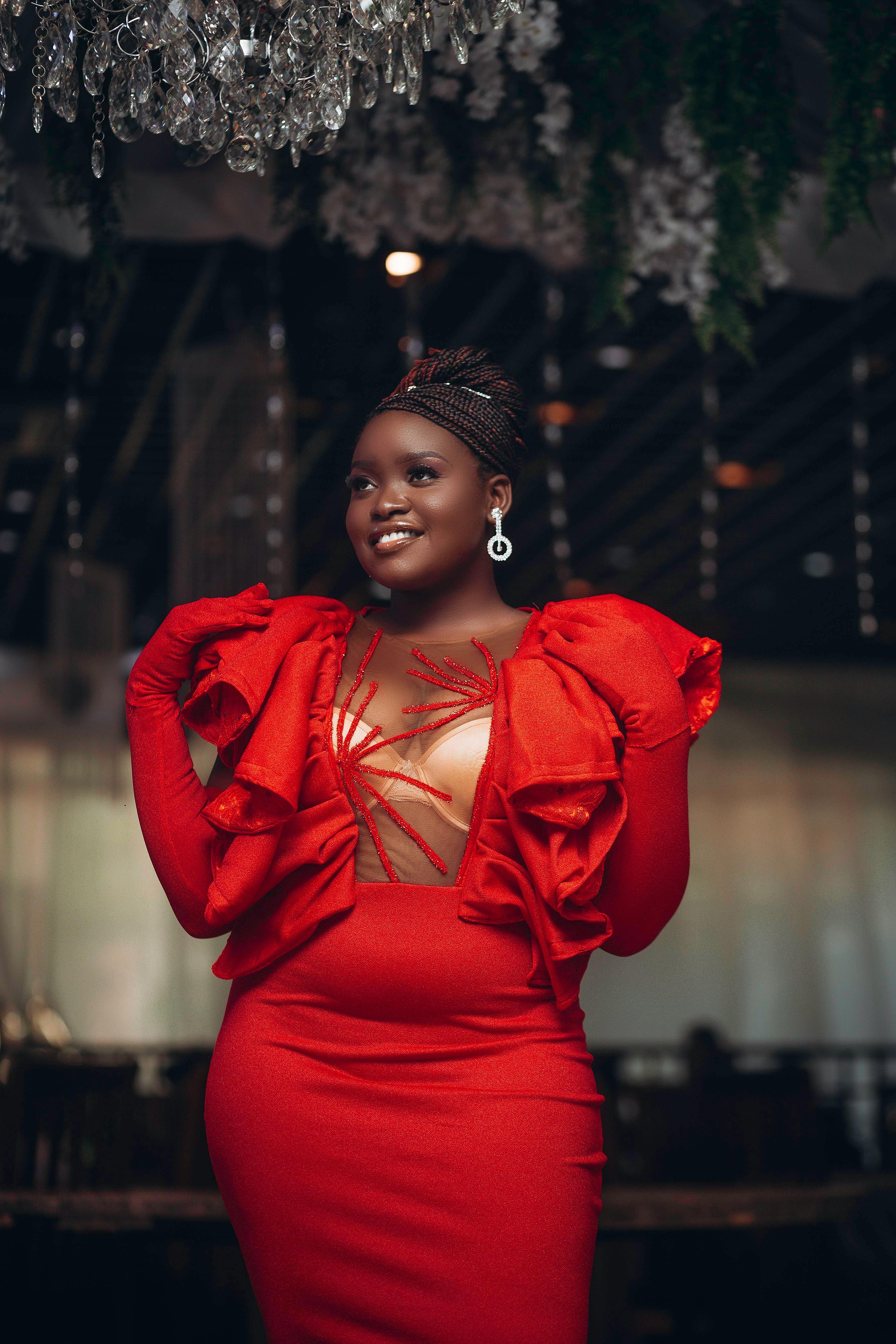 Model in Red Dress and Gloves · Free Stock Photo