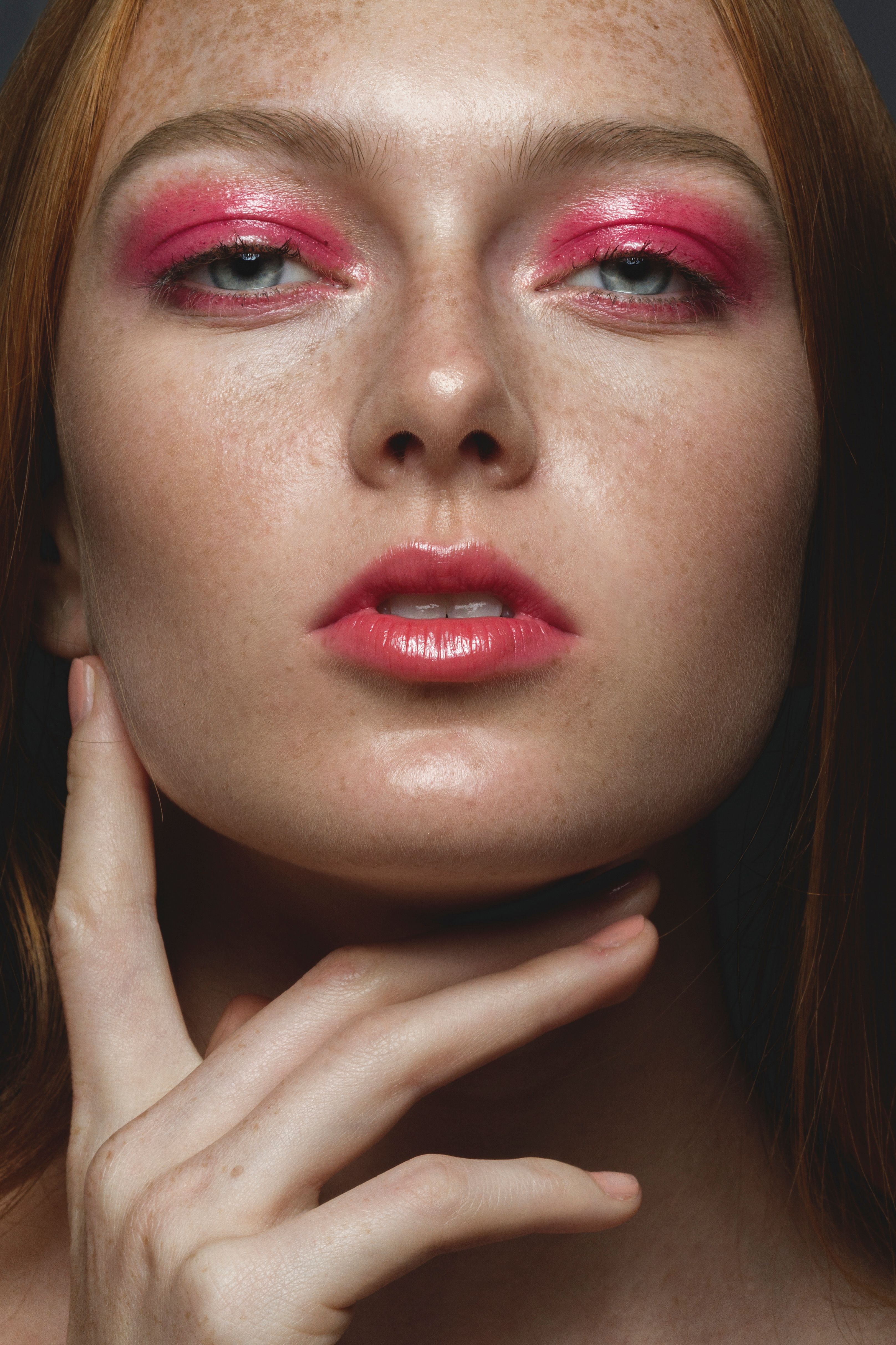 Woman with Freckles Wearing Red Lipstick · Free Stock Photo